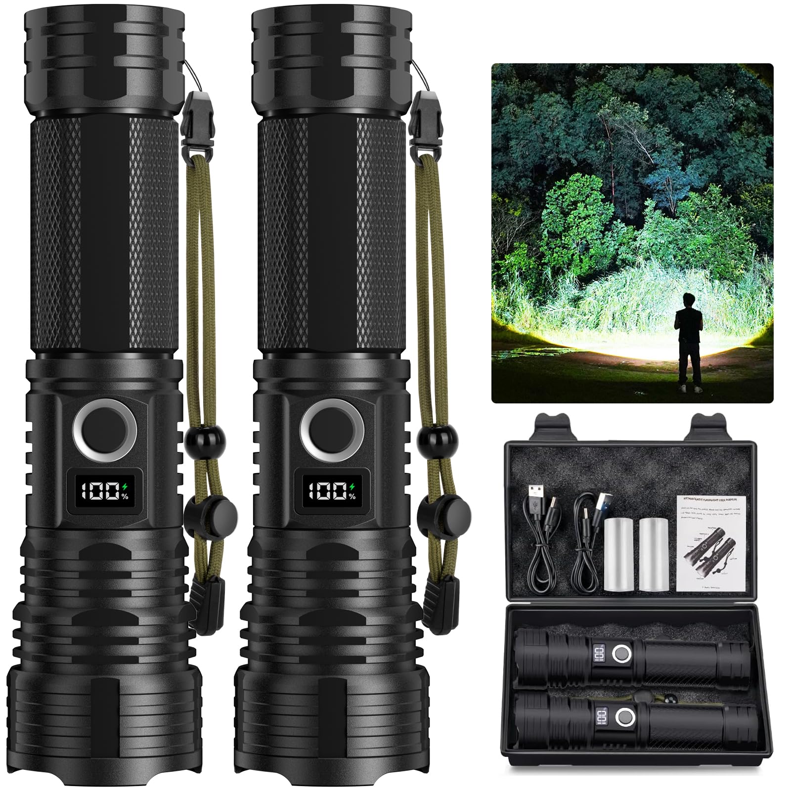 QOPOYU LED Flashlights High Lumens Rechargeable, 990000 Lumen Super ...