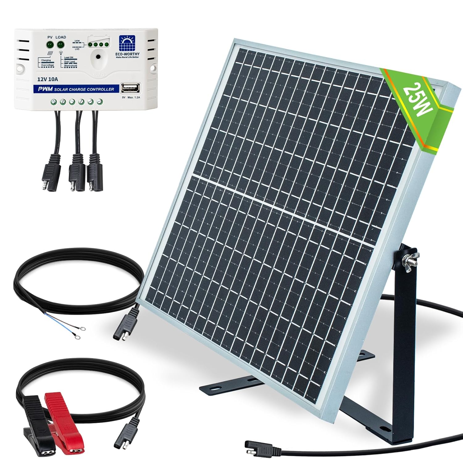 ECO-WORTHY Solar Panel Kit 25W 12V with Mounting Brackets: 25W Solar ...