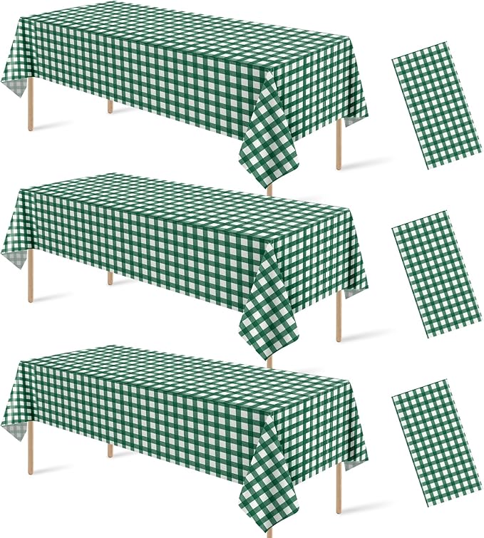 Amazon.com: Denwiller 3 Pcs Dark Green Gingham Tablecloth Decorations ...