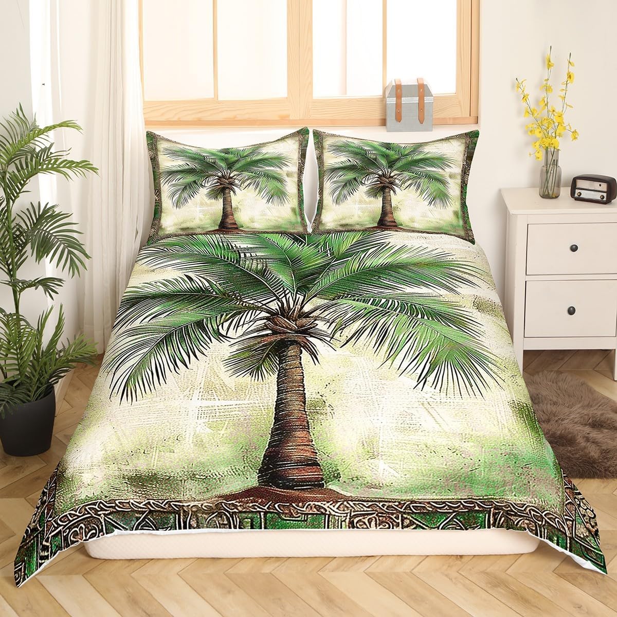 Amazon.com: Feelyou Green Palm Tree Print Bedding Set Full (No ...