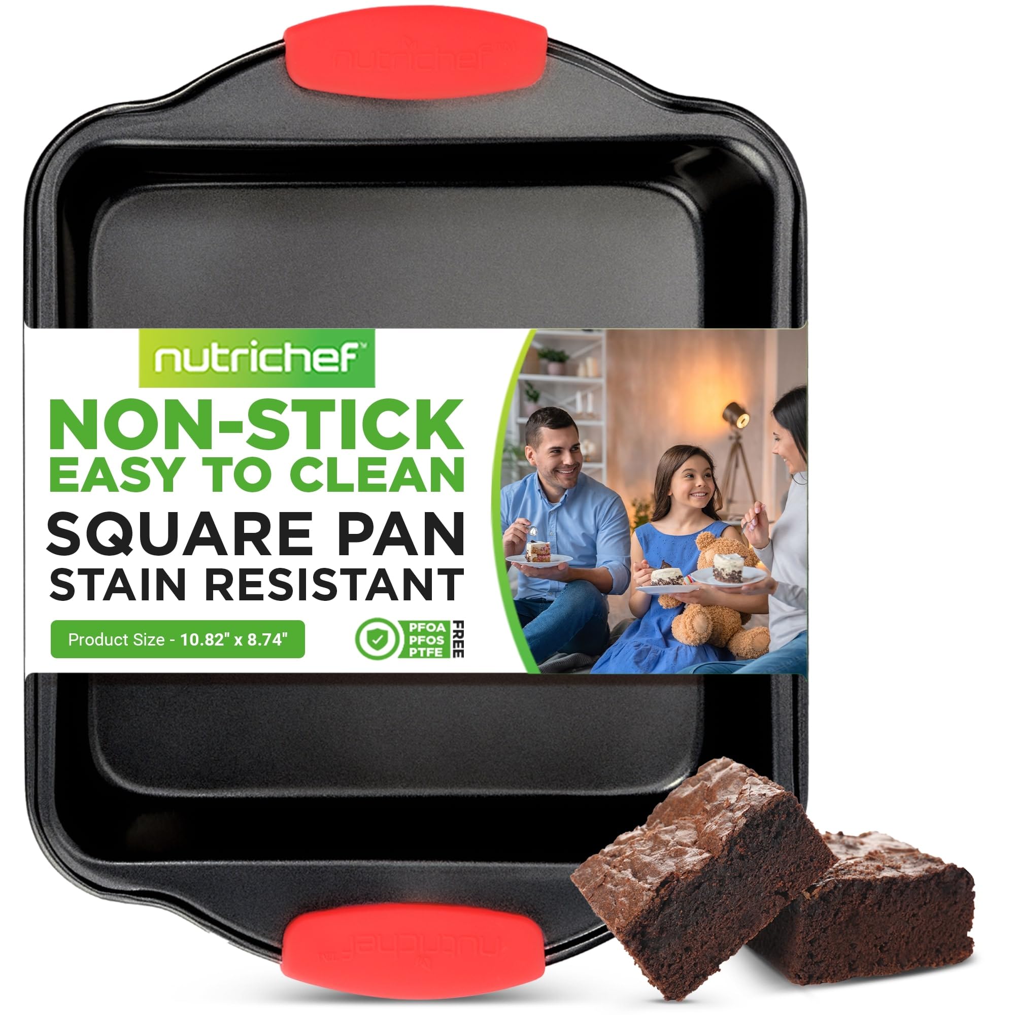 Amazon.com: NutriChef Nonstick Square Baking Pan with Red Silicone Grip ...