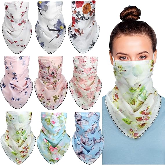9 Pieces Women's Silk Neck Scarf Sun Protection Bandana Face Cover ...