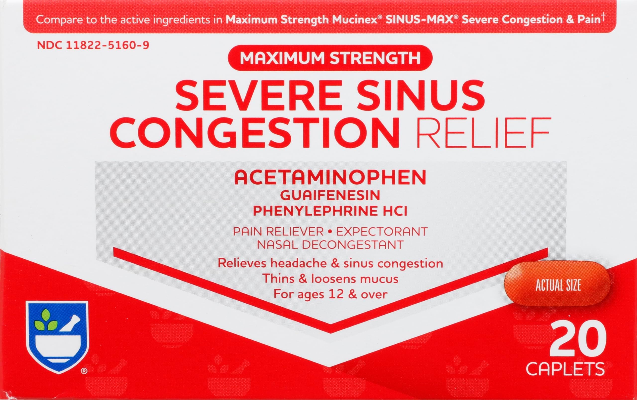 Amazon.com: Rite Aid Severe Sinus Medicine and Nasal Decongestant, Maximum Strength - 20 Caplets ...