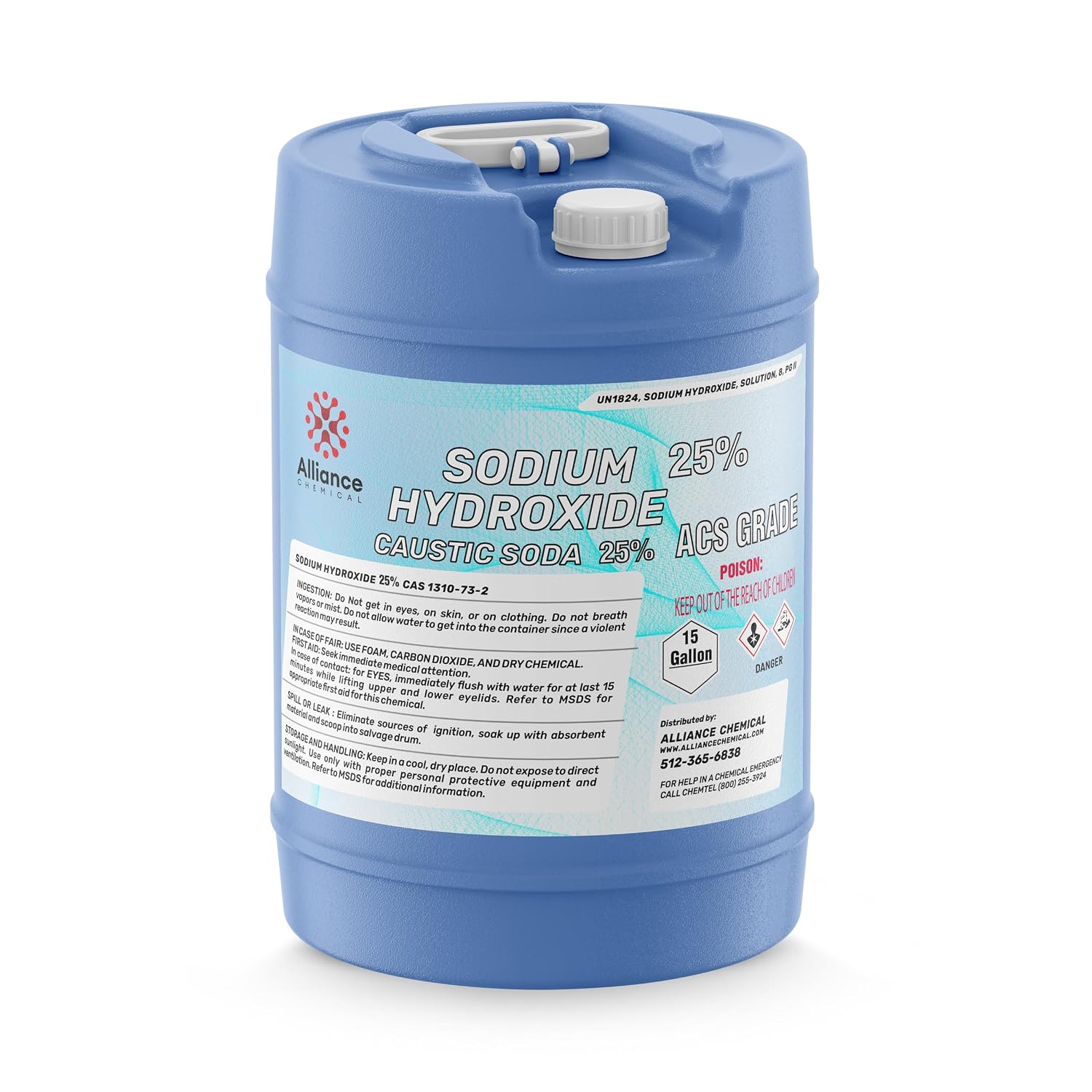 Sodium Hydroxide 25% ACS Grade - 15 Gallon Drum - Used in Analytical ...