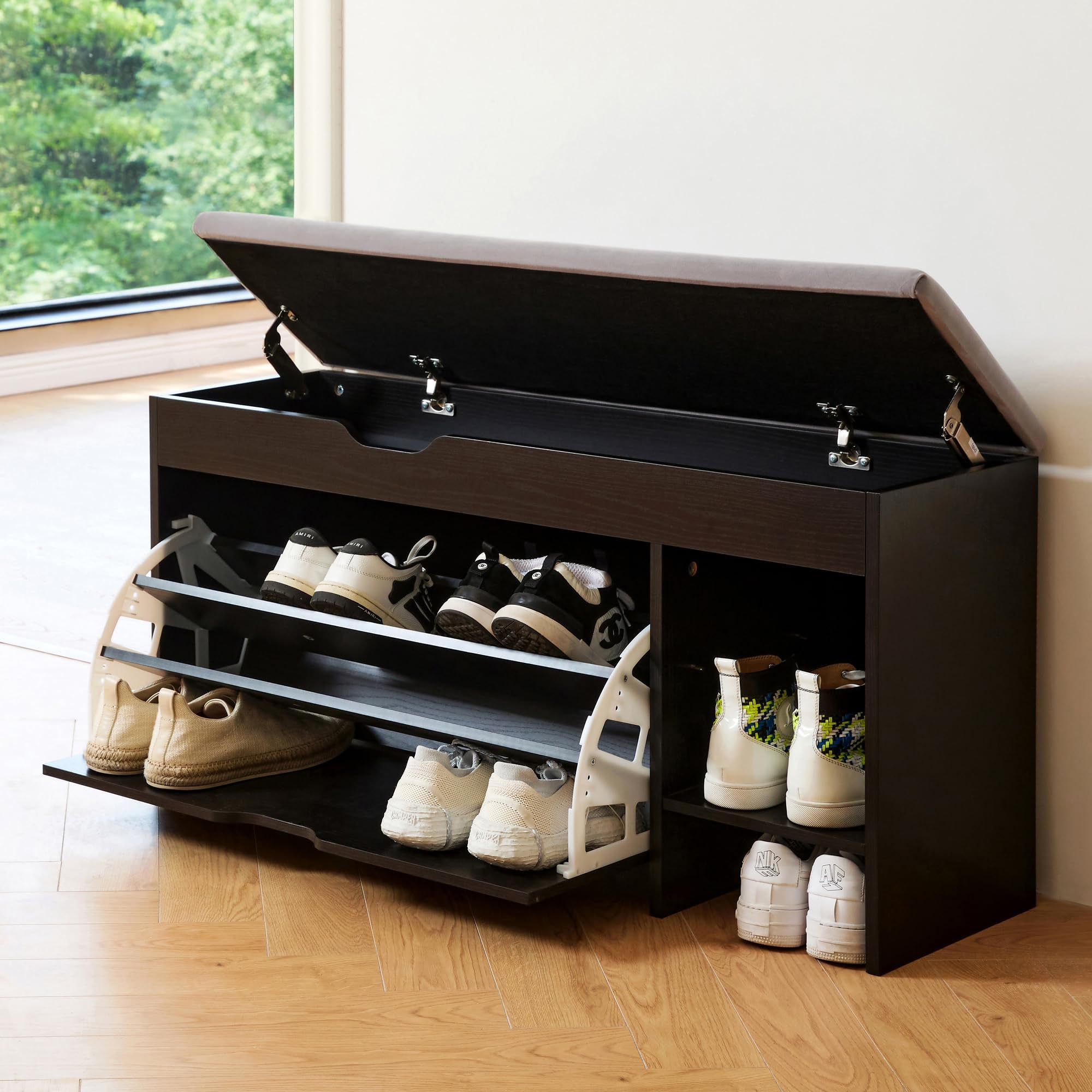 Amazon.com: KASLANDI Wooden Shoe Rack Bench 2 Tier Shoe Organizer and ...