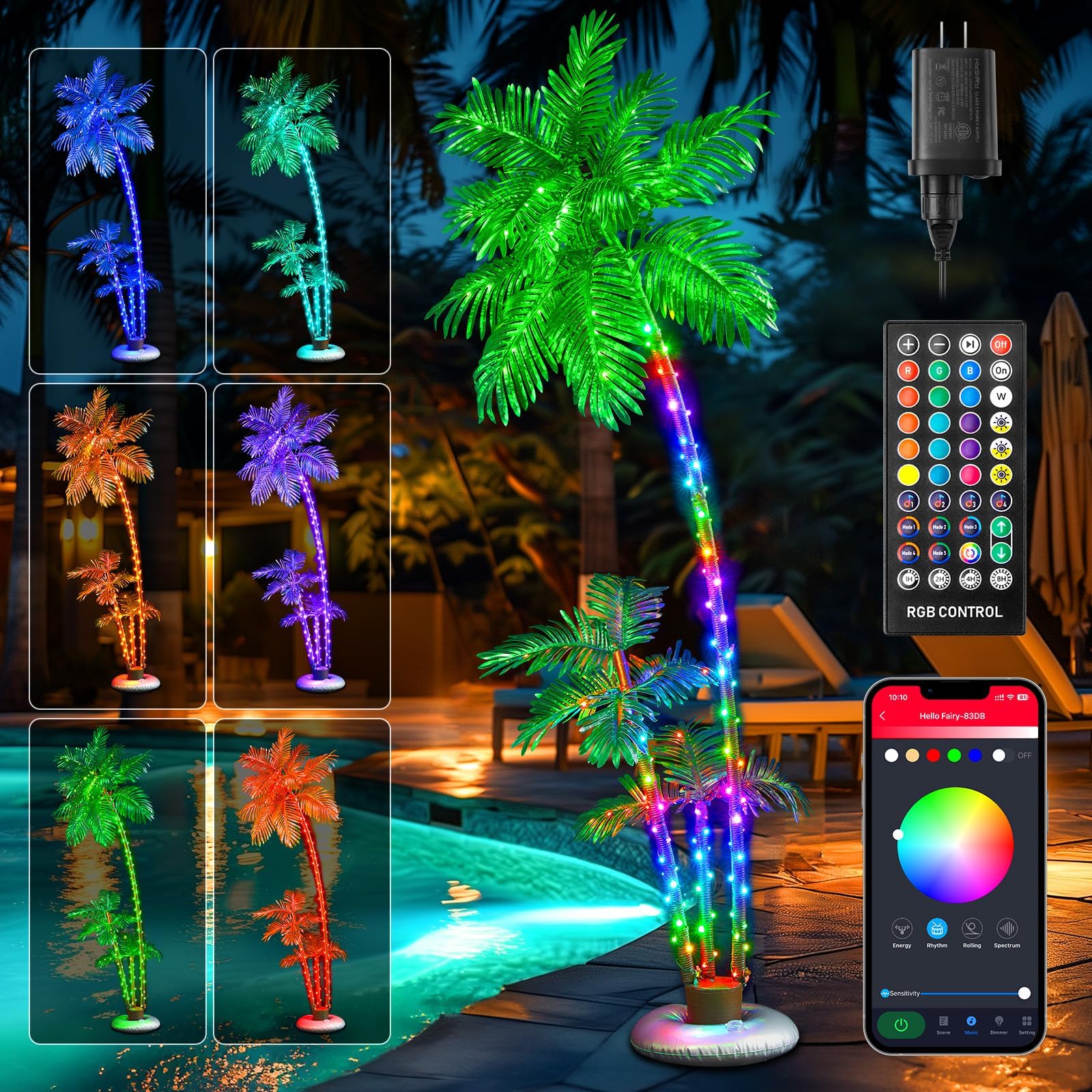 6FT Smart LED Lighted Palm Tree Outdoor Decoration with RGB Lights, APP ...
