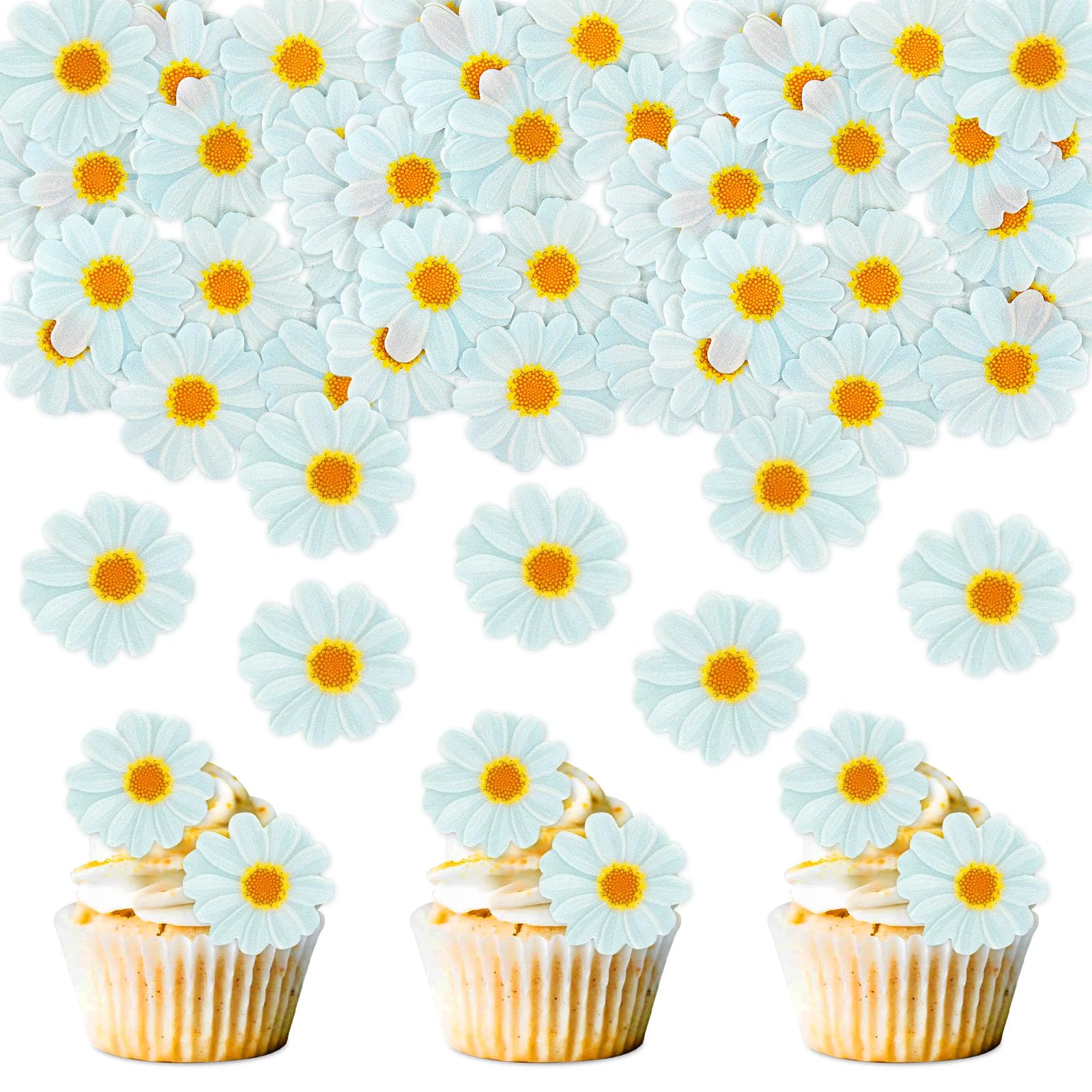 Amazon.com: 40PCS Edible Daisy Cupcake Toppers Edible Wafar Paper ...