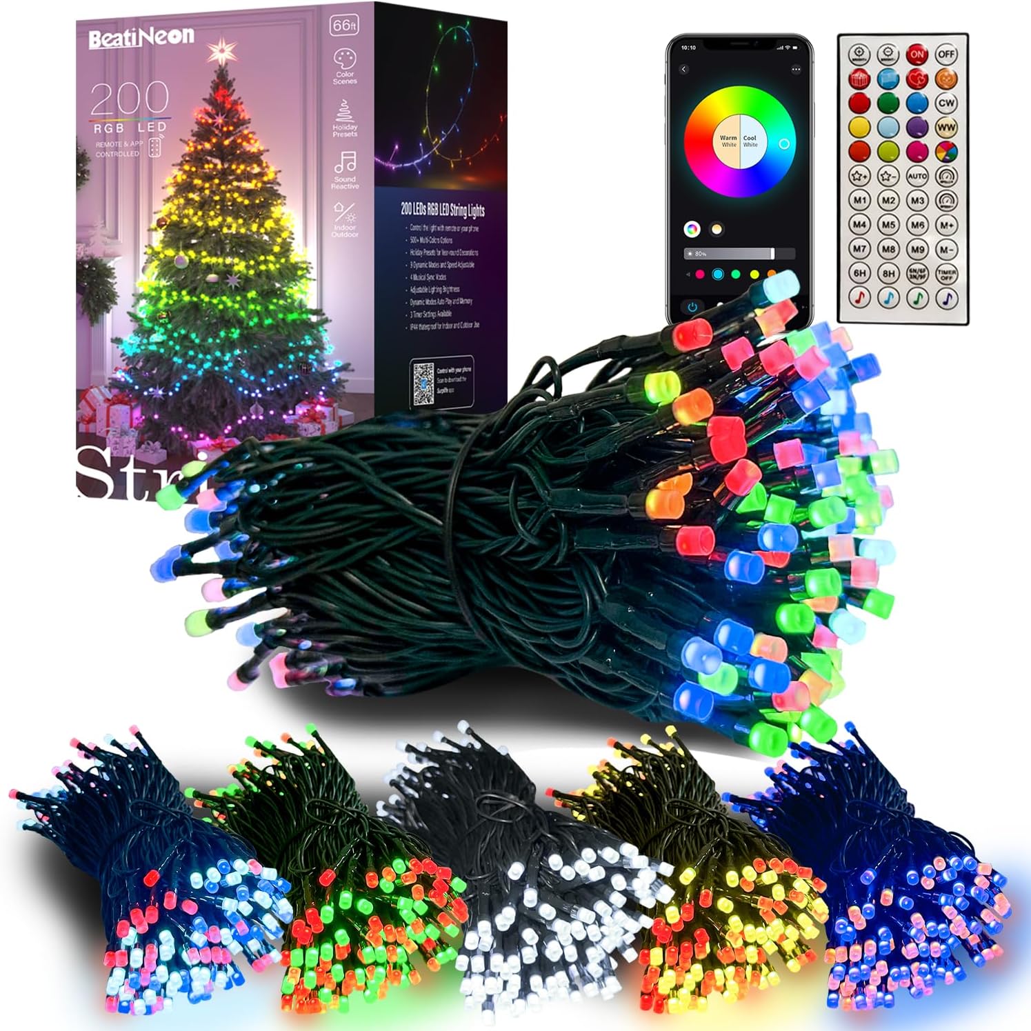 beatineon Color Changing Smart Christmas Lights,66ft 200 LED RGB String ...