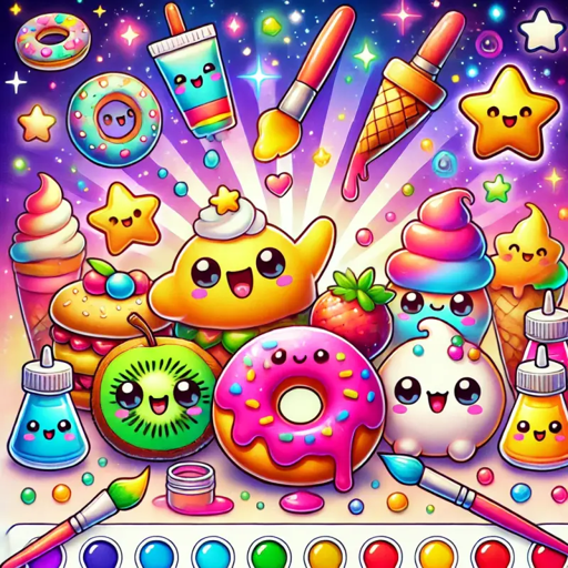 Cute Food Coloring Pages: Drawing, Easy Coloring Book with Glitter ...