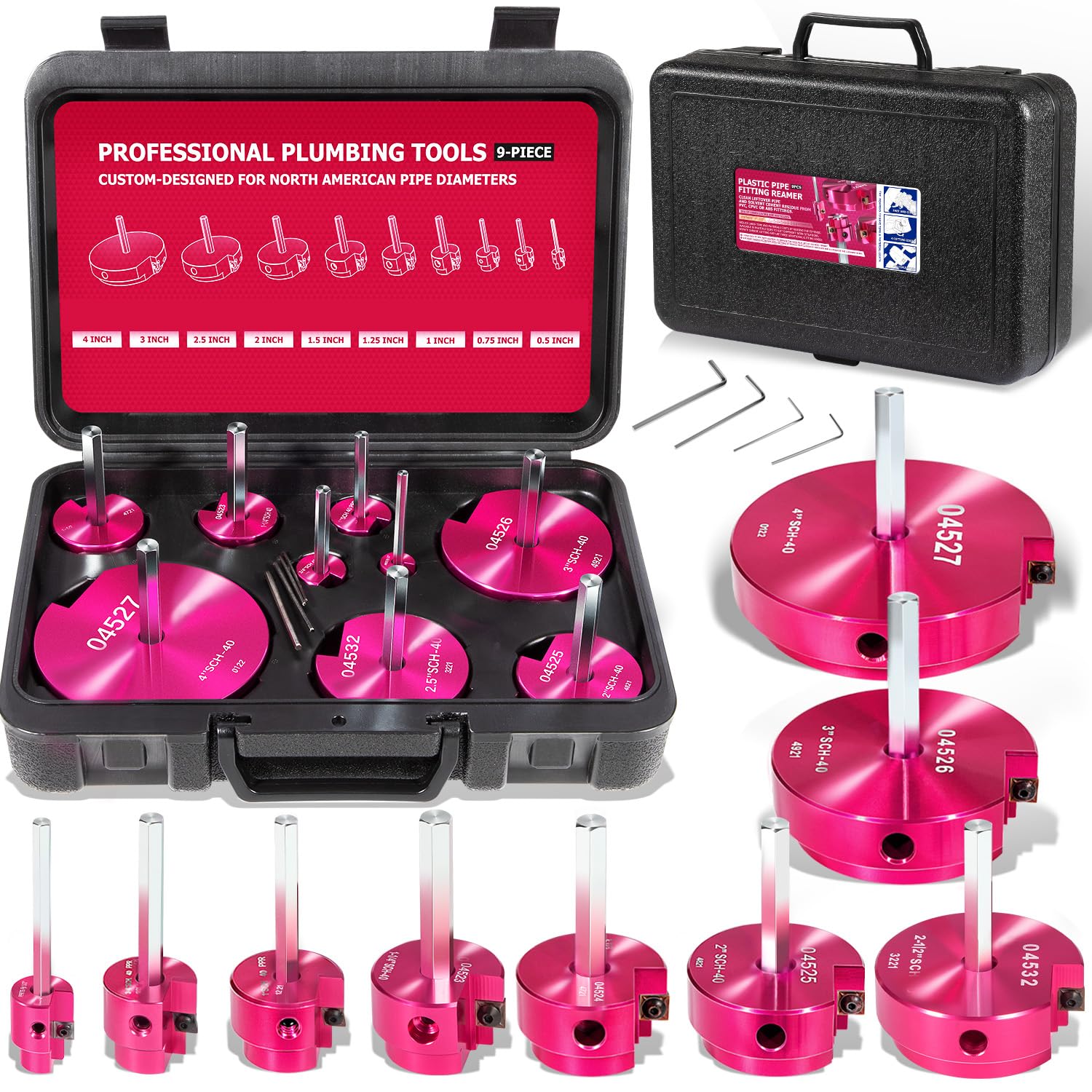 Amazon.com: 9Pcs PVC Pipe Fitting Reamer Kit - Complete Plastic Reamer ...