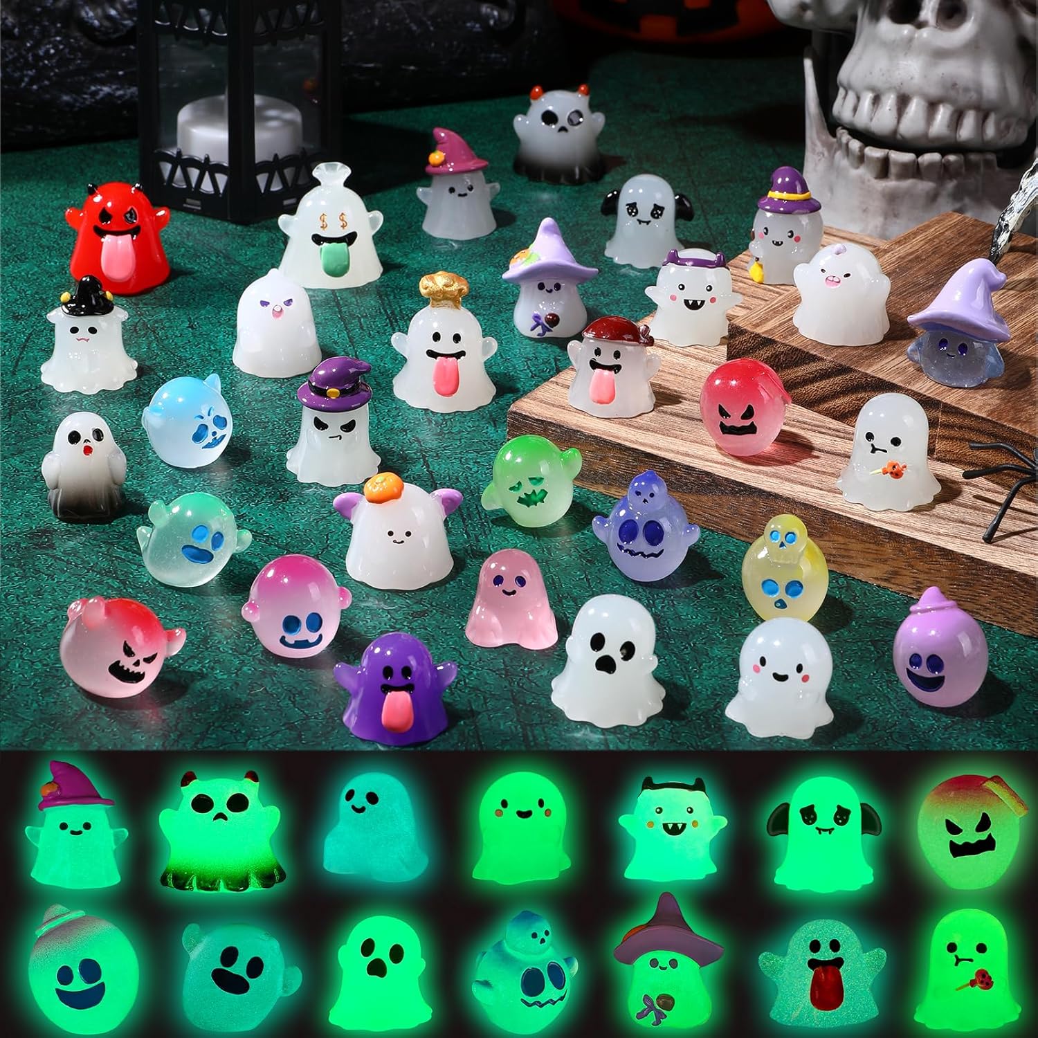 Amazon.com: DULEFUN 31pcs Halloween Mini Ghosts Figures Decor, Luminous ...
