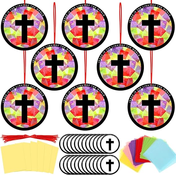 Amazon.com: Motipuns 32 Sets Cross Suncatchers Craft Kits DIY Christian ...
