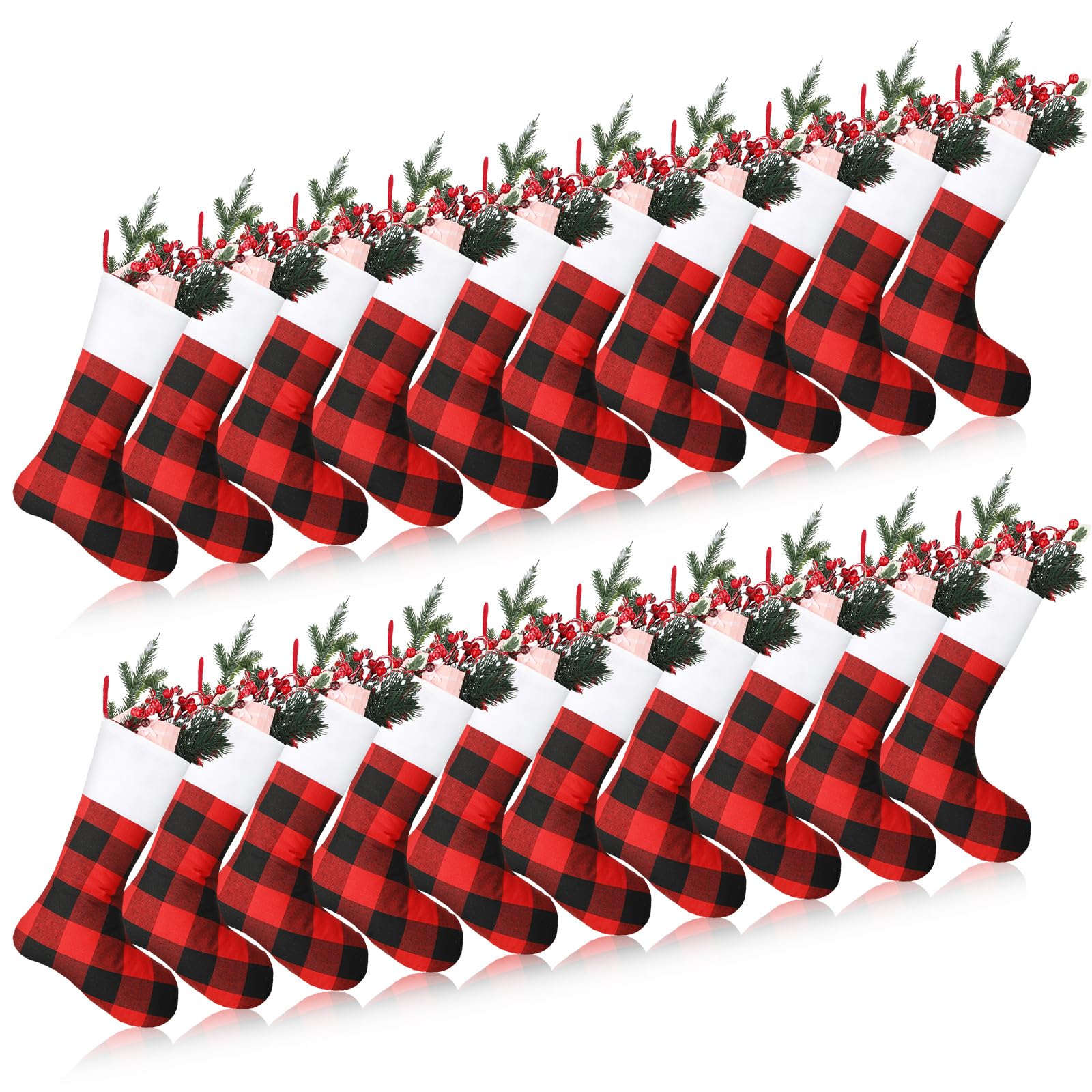Amazon.com: Laumoi 20 Pieces Buffalo Plaid Christmas Stockings Bulk 15 ...