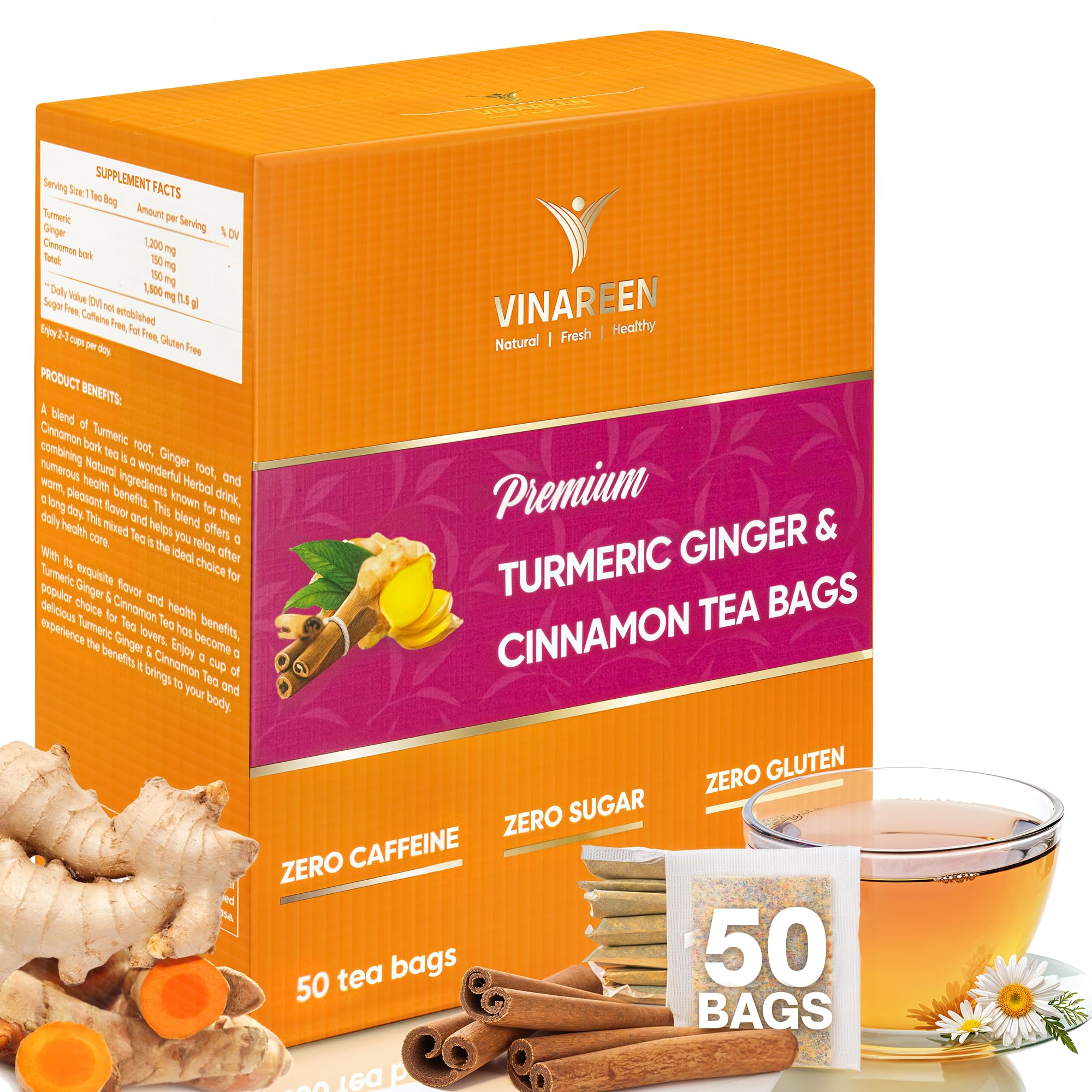 Amazon.com : VINAREEN, 50 Premium Tea Bags, Special Blend of Turmeric ...