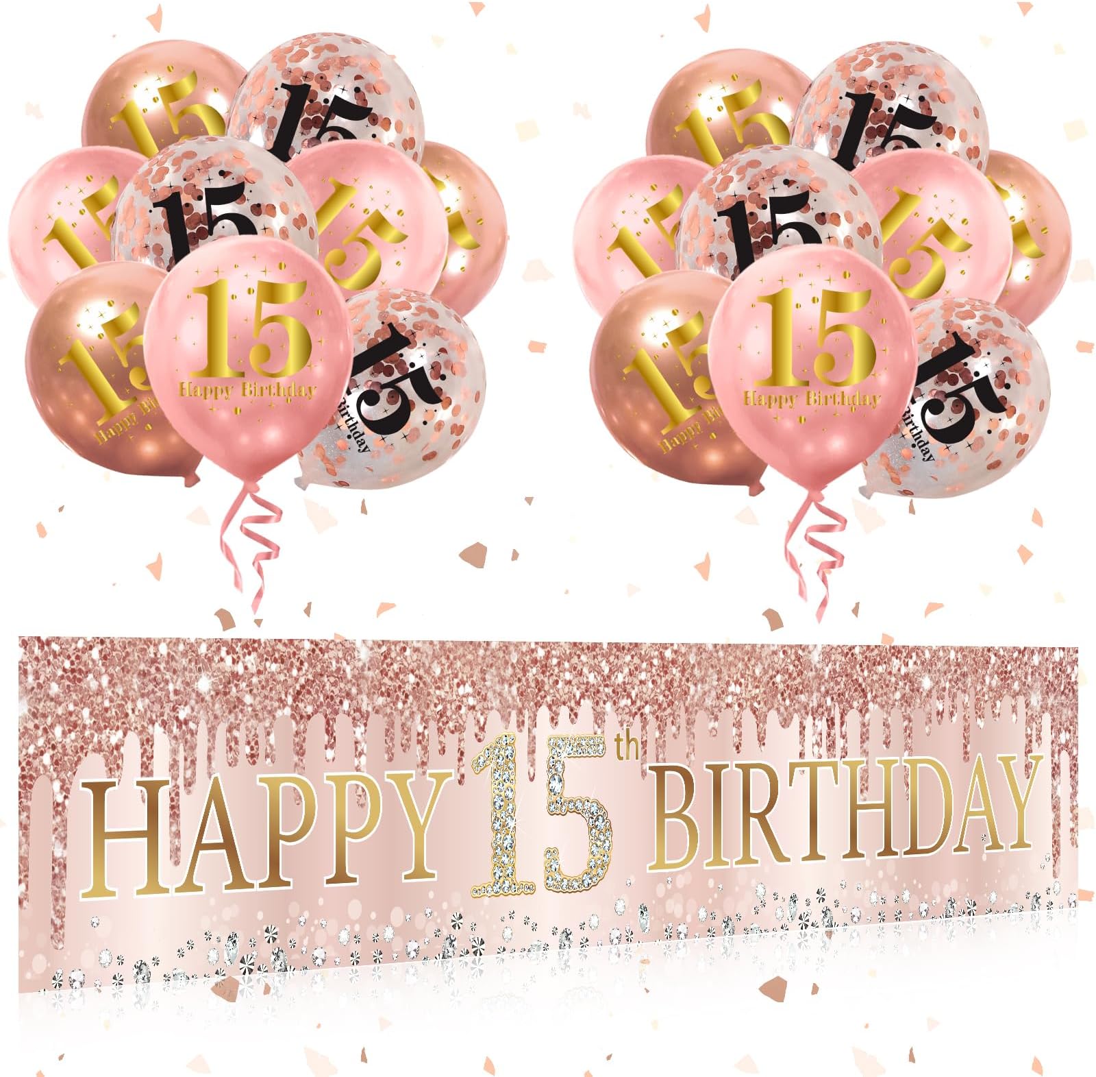 Amazon.com: Rose Gold Fifteen & Fabulous Happy 15th Birthday Banner ...