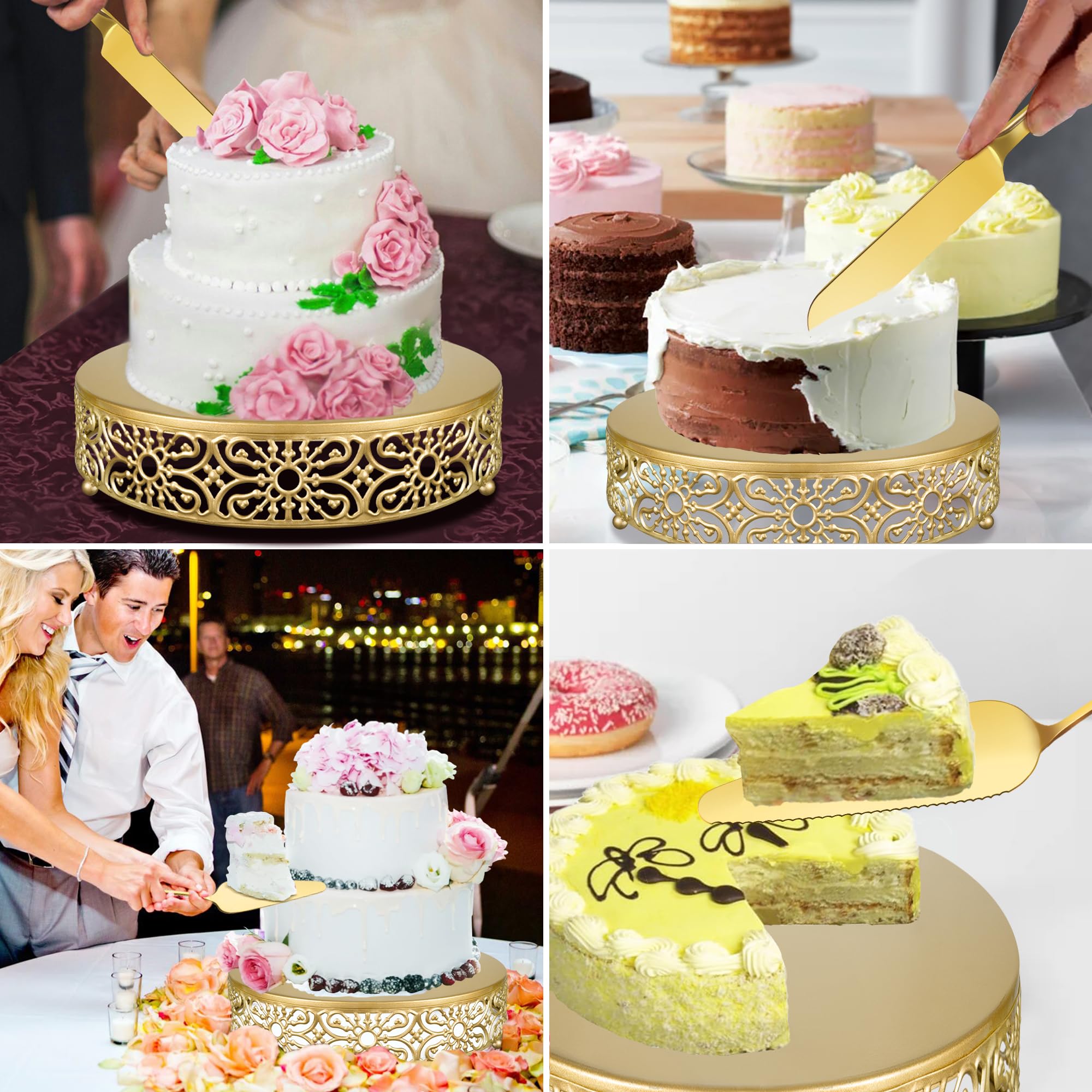 Snapklik.com : 8 Inch Gold Cake Stand, Round Metal Cake Stands Set ...
