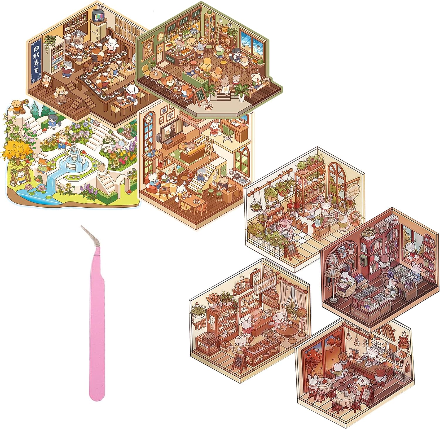 Amazon.com: 8 Set 3D Sticker Scene,DIY 3D House Stickers, Miniature ...