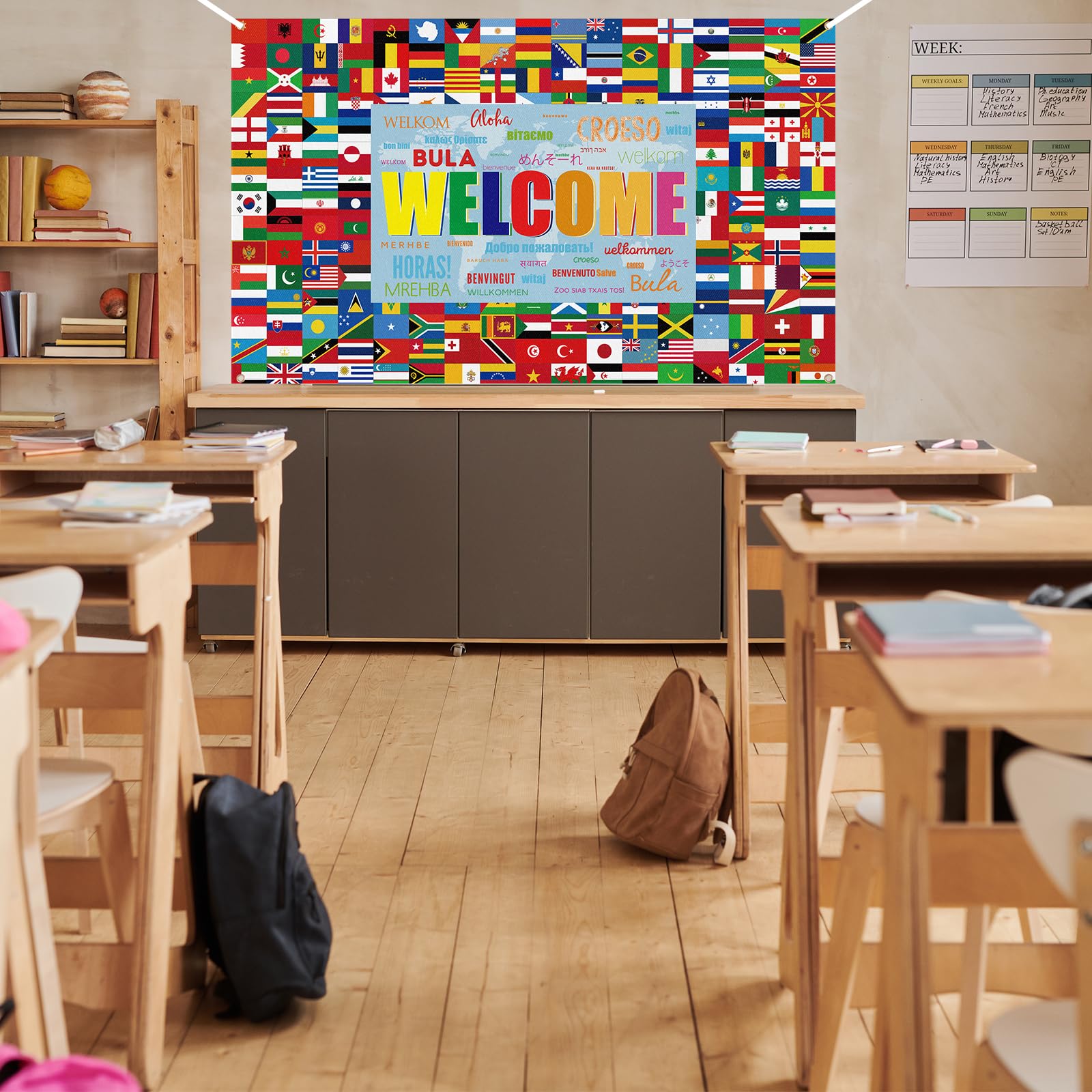 Class Room With Banner Flags