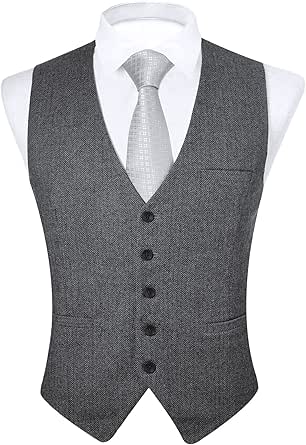FAIMO Men's Waistcoat Solid Tweed Waistcoat Vest with Pockets,Suit Vest ...