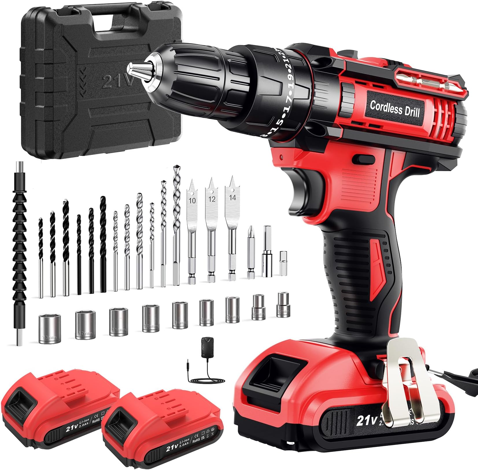 Cordless Drill Driver 21V: Powerful Cordless Drill Set with 2 Batteries ...