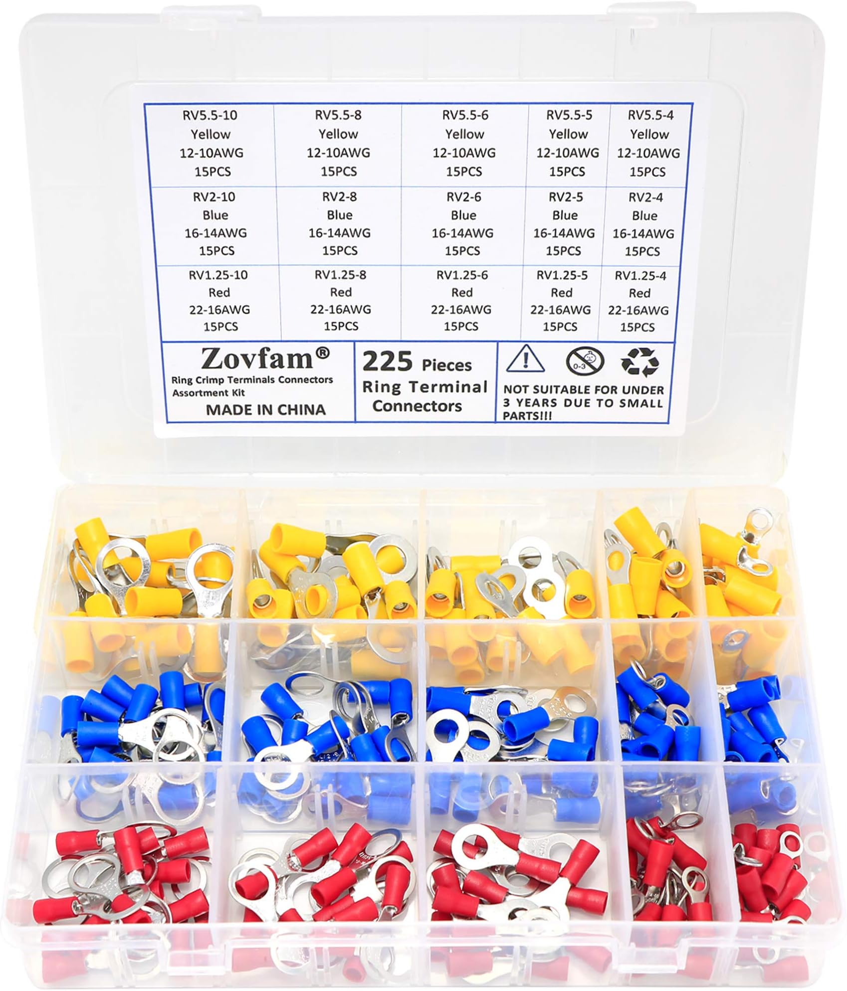 Amazon.com: 225Pcs Ring Terminals Electrical Wire Crimp Connectors ...