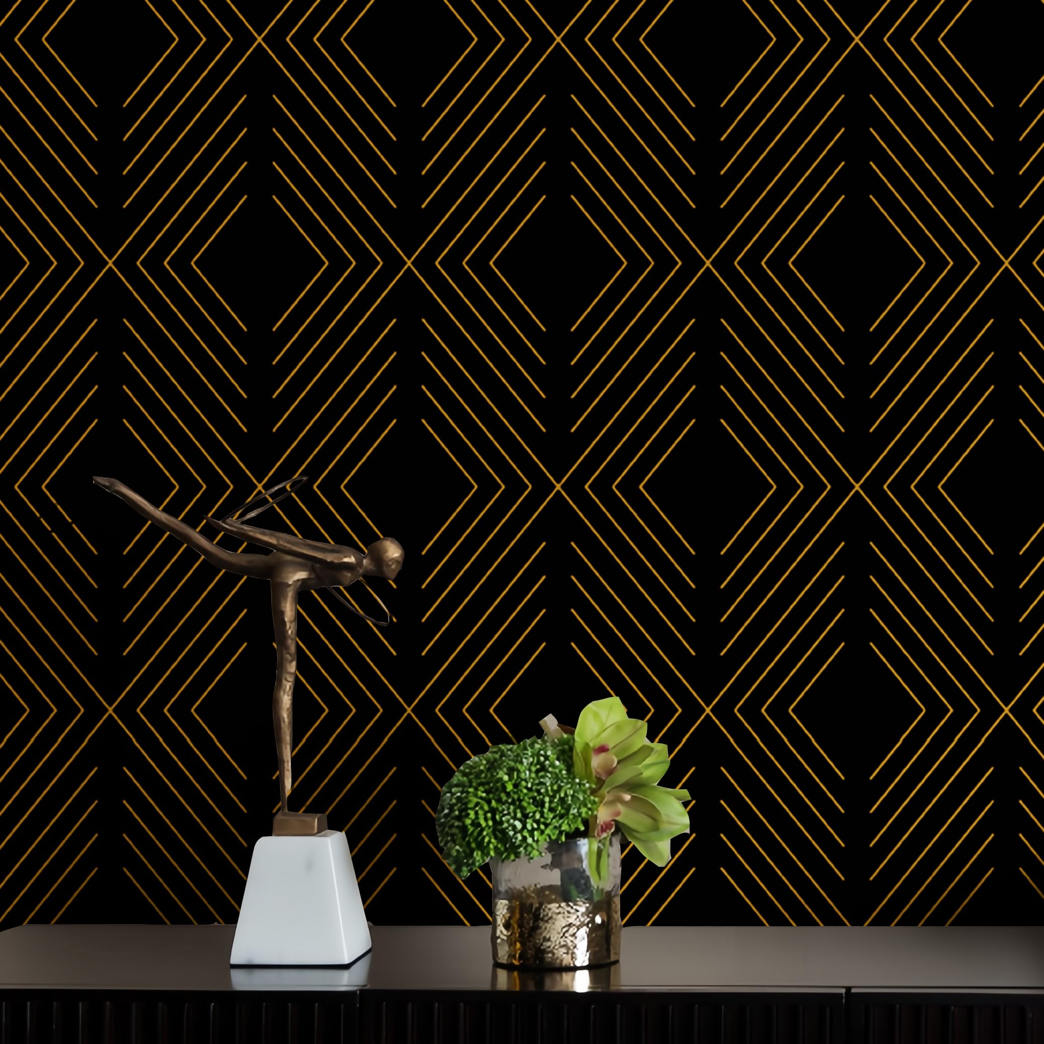 KUKANTST Black Wallpaper Peel and Stick Geometric Wallpaper Modern ...