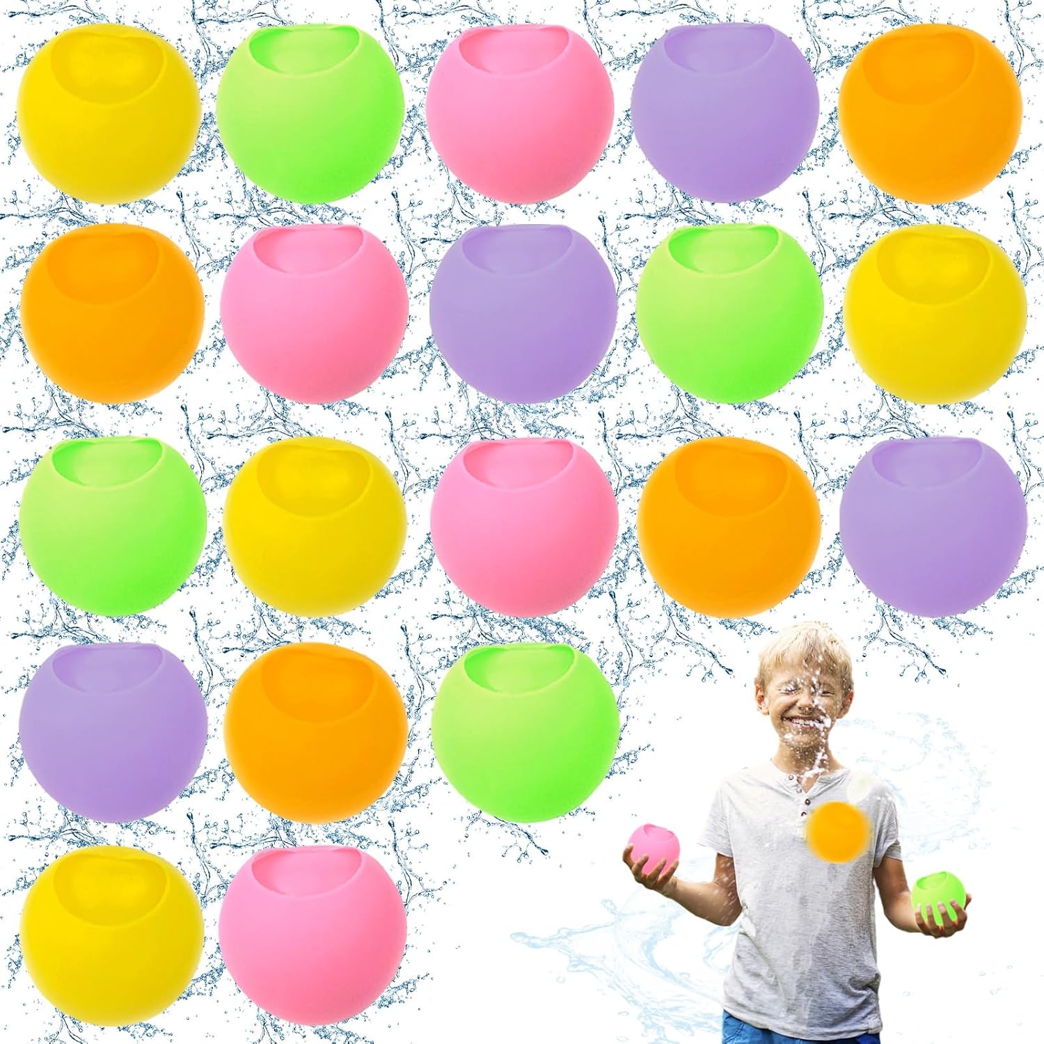 Pack of 20 Reusable Water Bombs, Self-Closing, Water Balloons, Quick ...