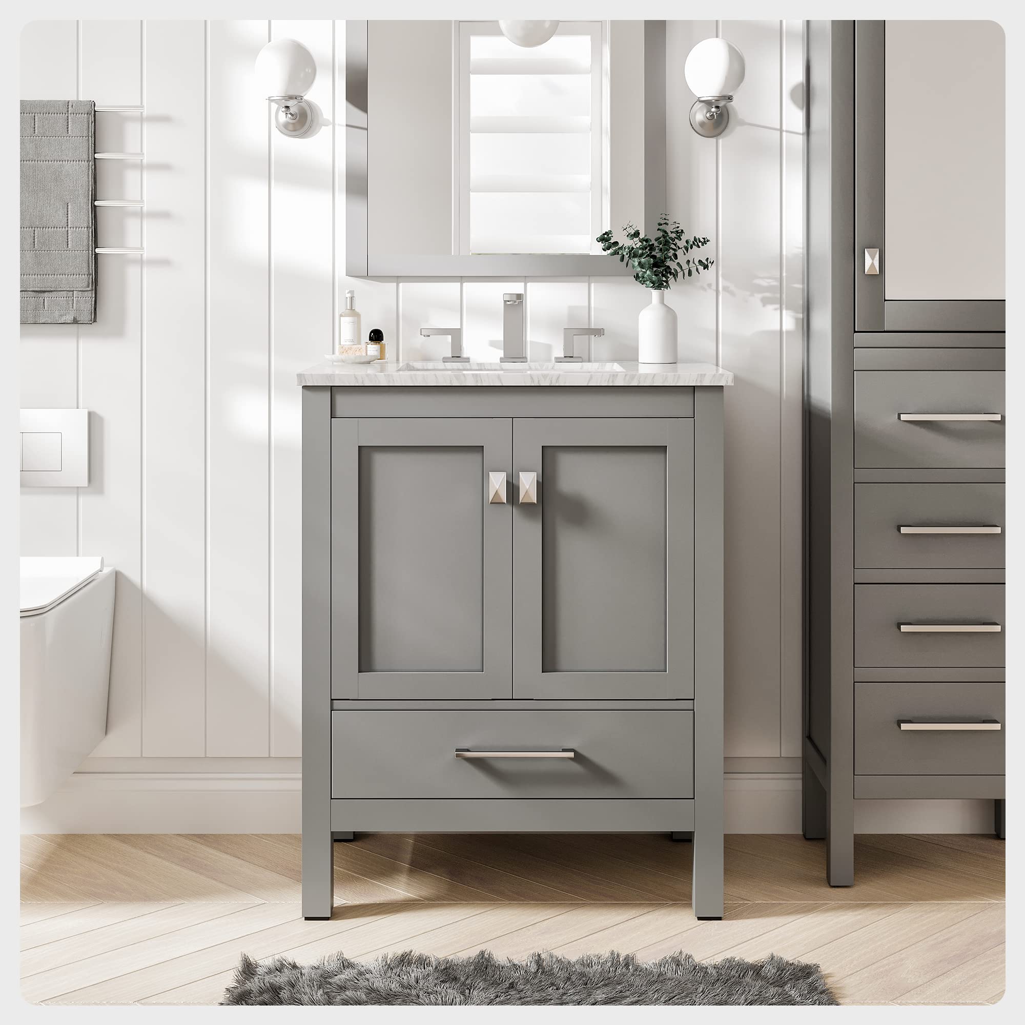 Amazon.com: Eviva Small Bathroom Vanity with Sink - Standing Single ...