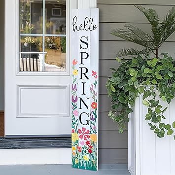 Amazon.com : 8"x48" Spring Welcome Sign for Front Porch, Hello Spring ...