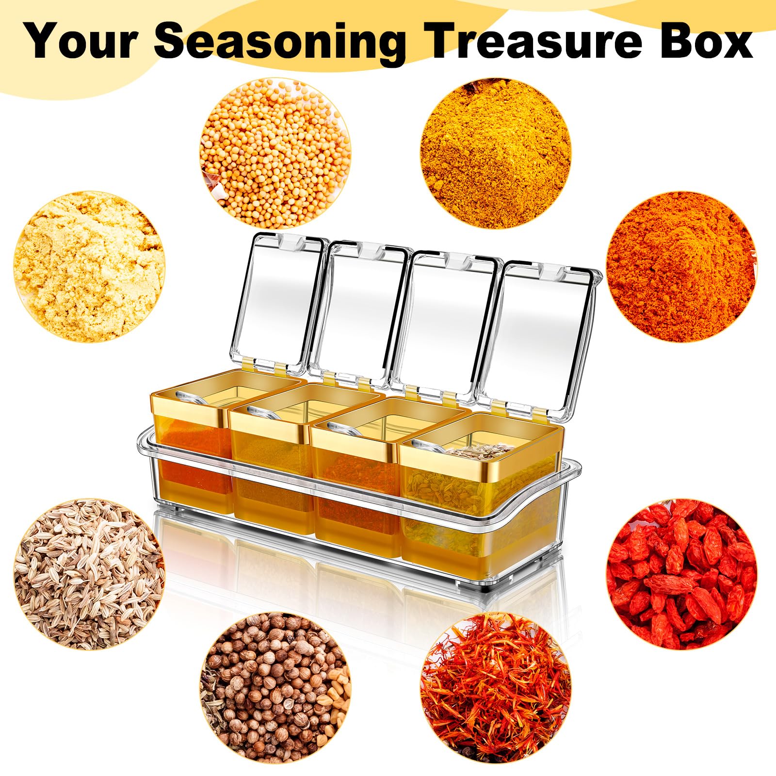 4 Sets Acrylic Seasoning Box 16 Pieces Seasoning Rack Spice Pots ...