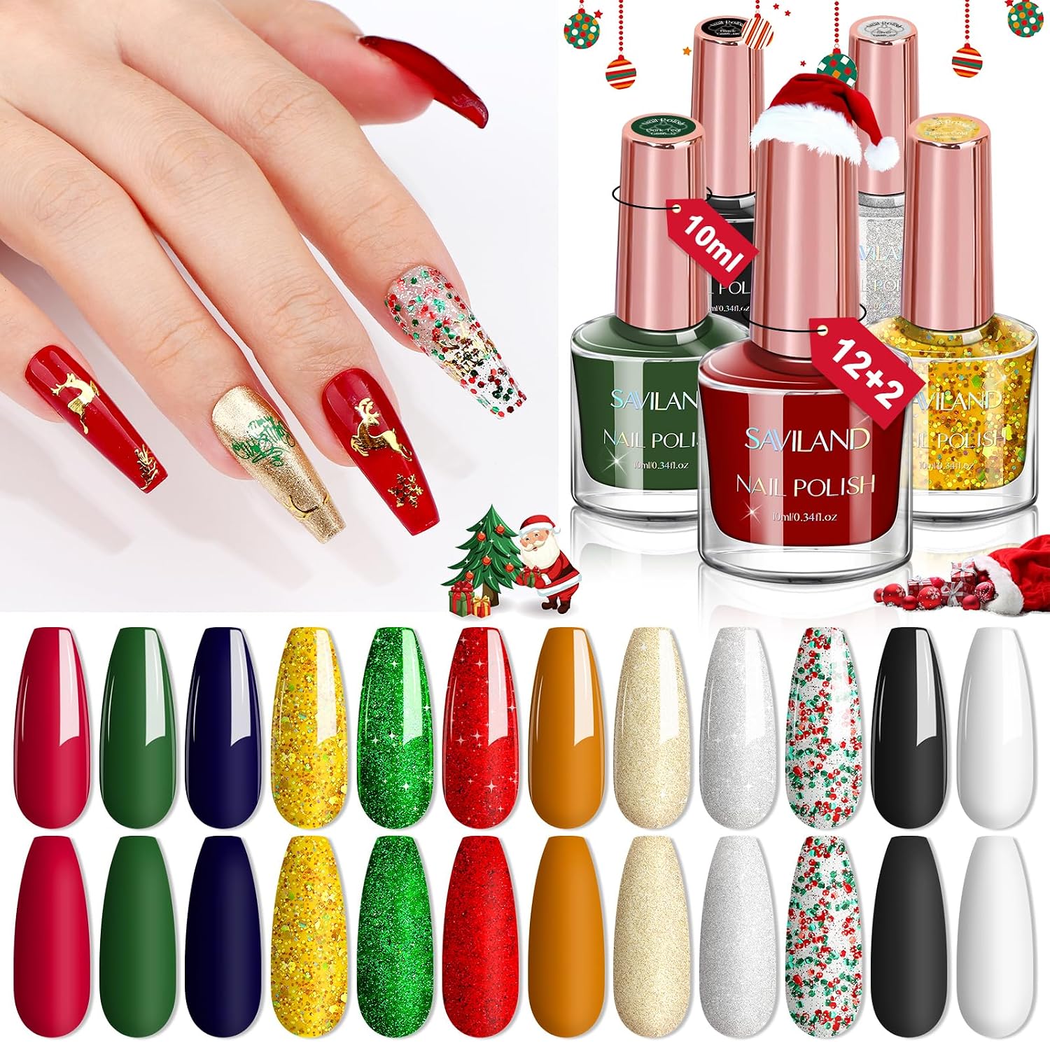 Amazon.com : SAVILAND 12 Color Christmas Nail Polish Set: Quick Dry Red ...