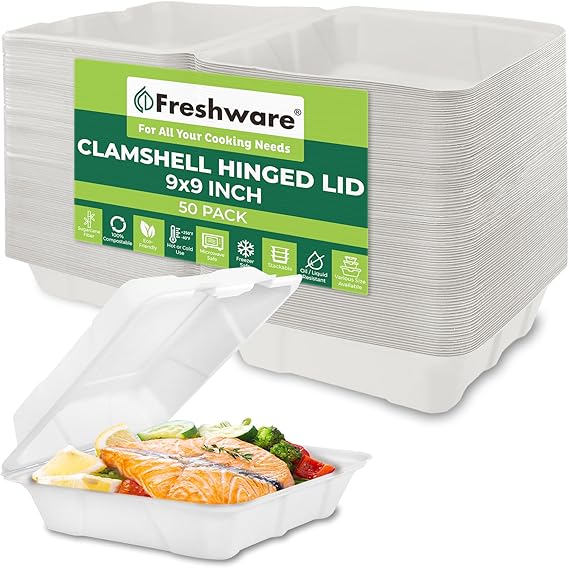 Amazon.com: Freshware Compostable Clamshell Take Out Food Containers ...