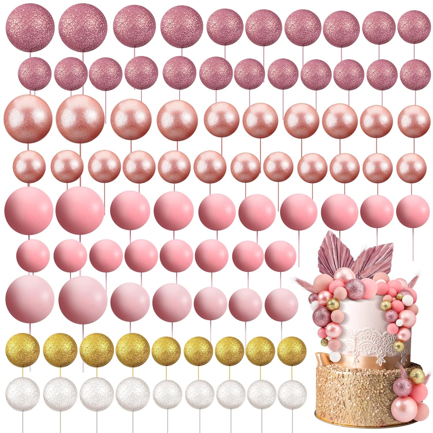 Amazon.com: 108 Pcs Balls Cake Topper DIY Cupcake Insert Foam Balloons ...