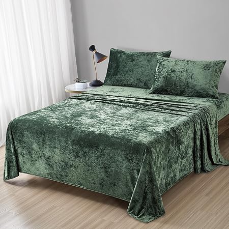 Amazon.com: Fredsure Distressed Velvet Sheet Set, 4 Pieces Blackish ...