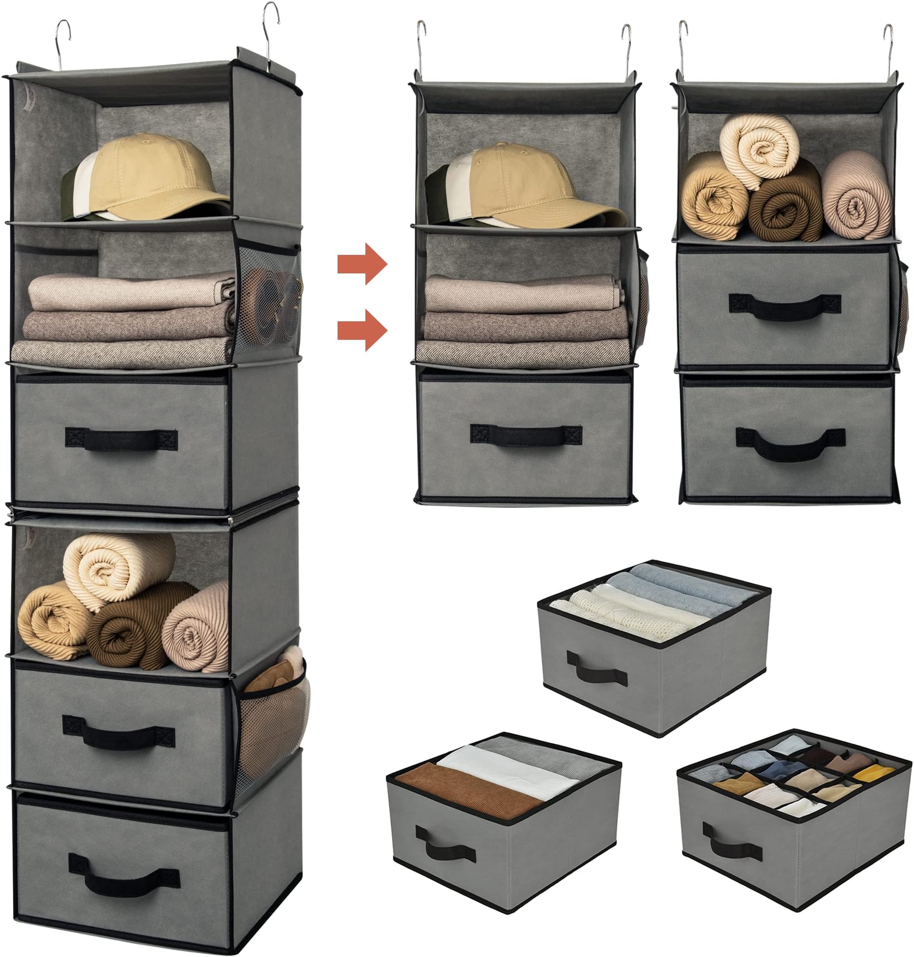 GRANNY SAYS 6-Shelf Hanging Wardrobe Storage Organiser, Separable to 2 ...