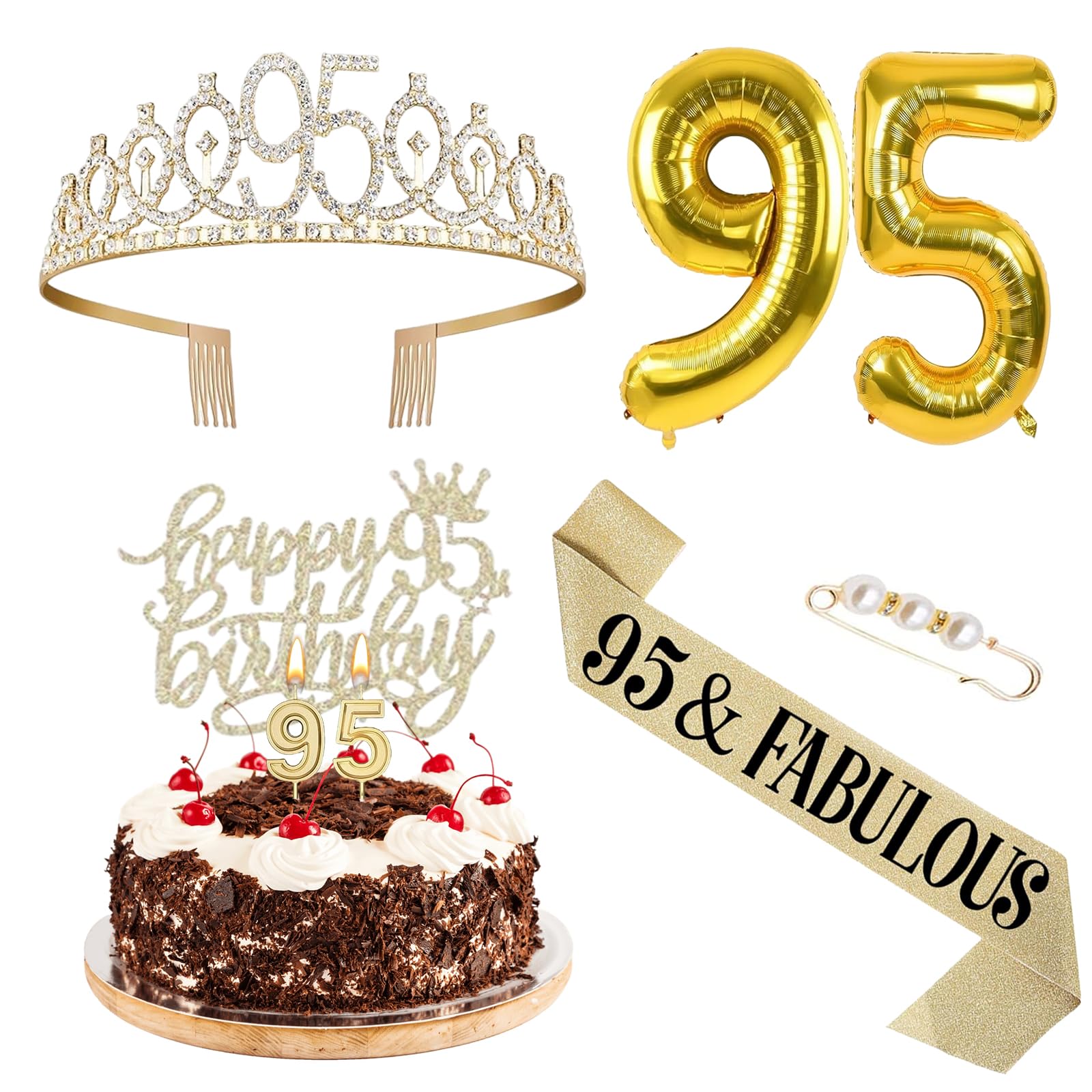 Amazon.com: AgQrDkrc 95th birthday decorations for women,Gold,Include ...