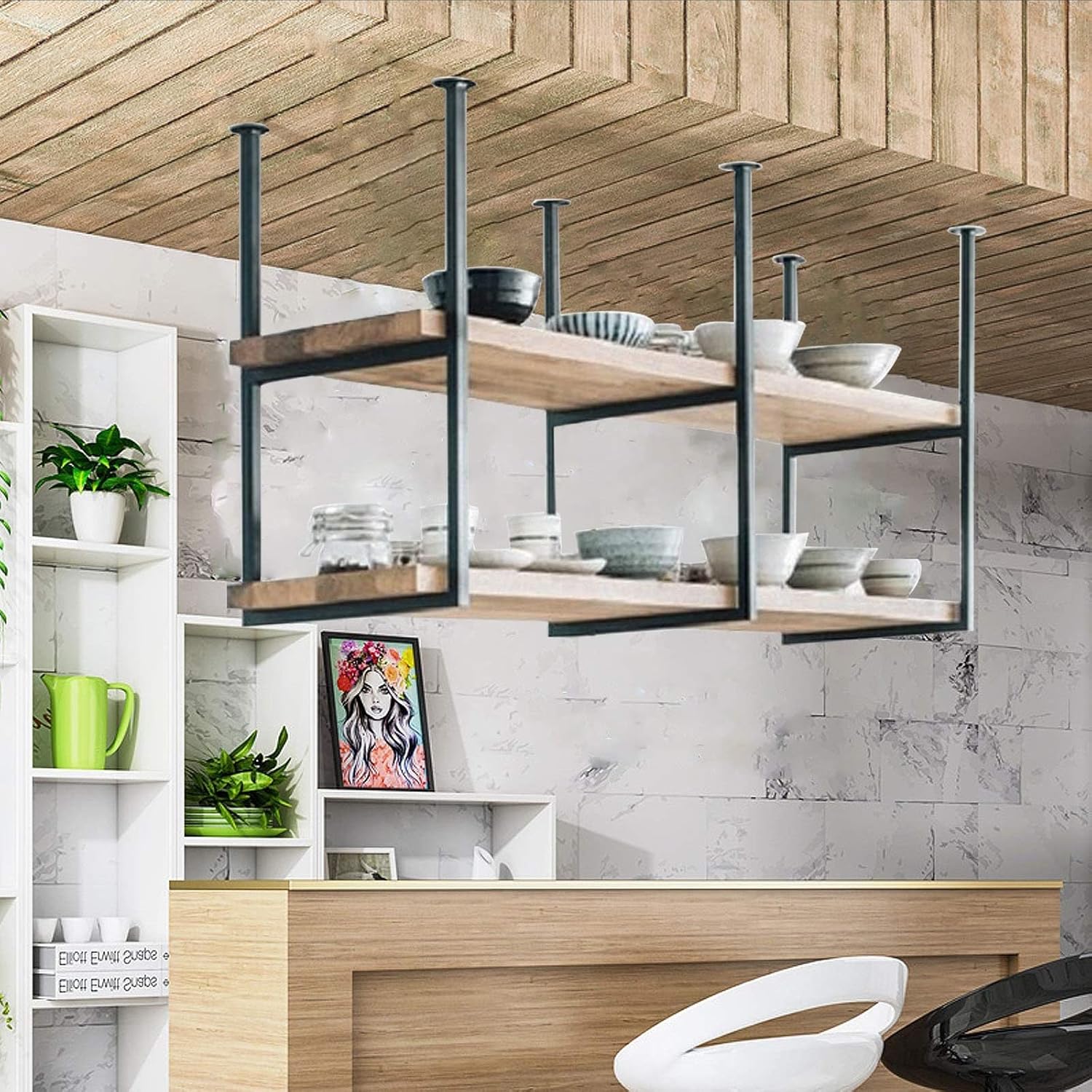 Hanging Floating Shelf Wine Rack - Ceiling Solid Wood Bottle Rack ...