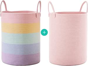 Amazon.com: MOJOSCEND Pink Laundry Basket Hamper, 15Dx20H inches Hamper ...