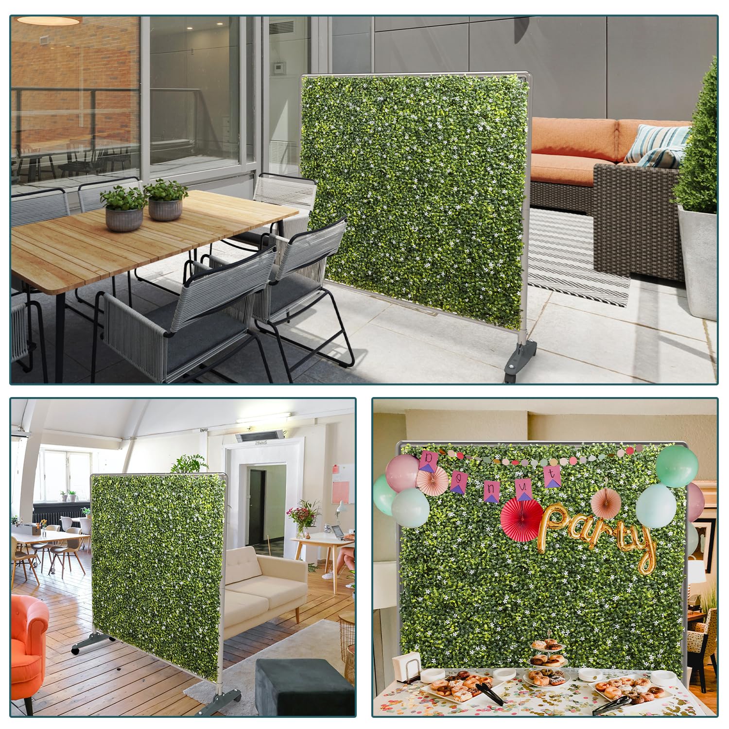 ECOOPTS H70 x W60 Artificial Plant Hedge Room Divider with Wheels ...