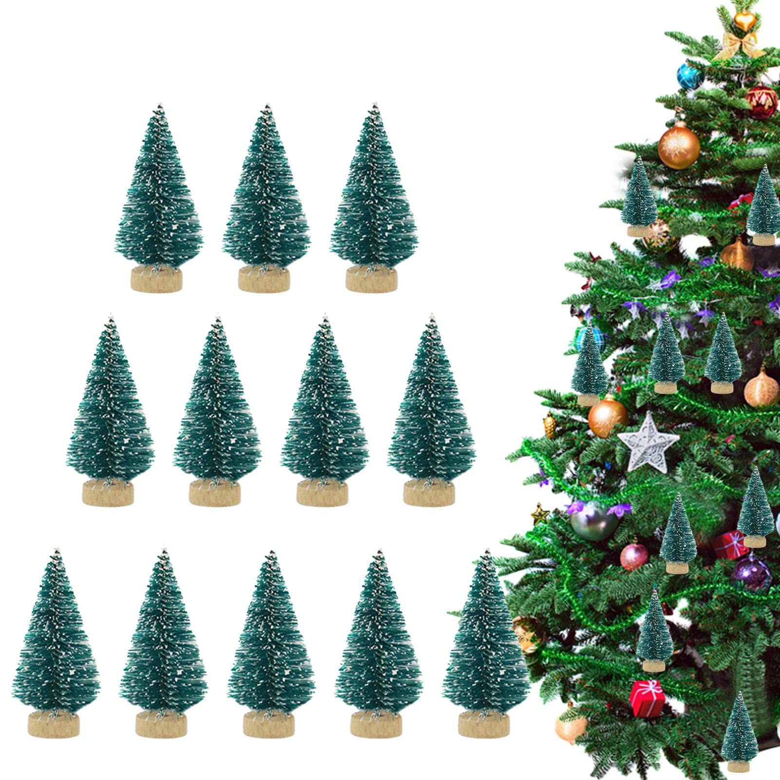 12Pcs Minis Christmas Tree Miniature Snow Frosted Sisal Christmas Trees ...