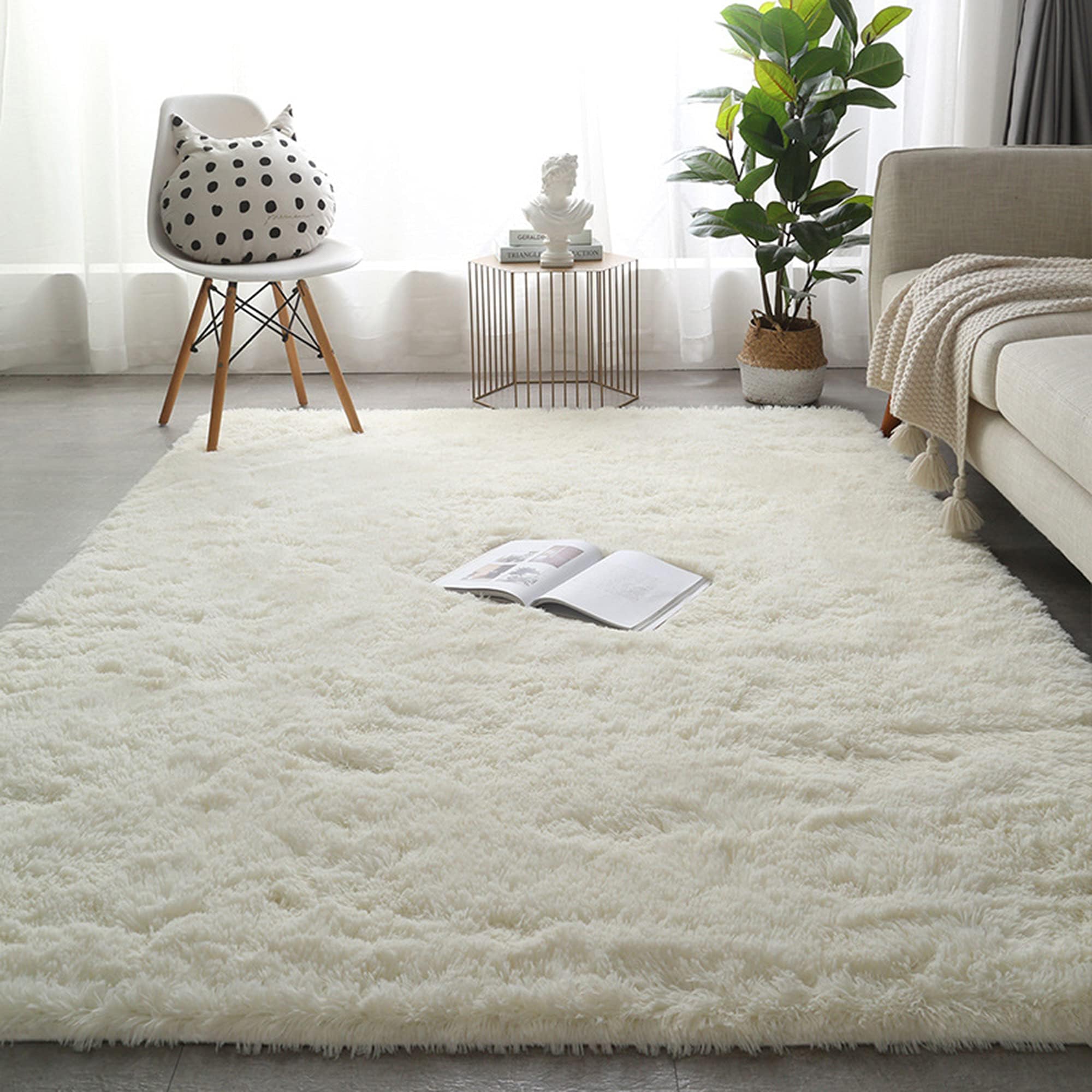 FREOSEN Tapis De Salon Shaggy 140 X 200cm Jaune Beige Foncé Descente de lit Tapis Doux Poils ...