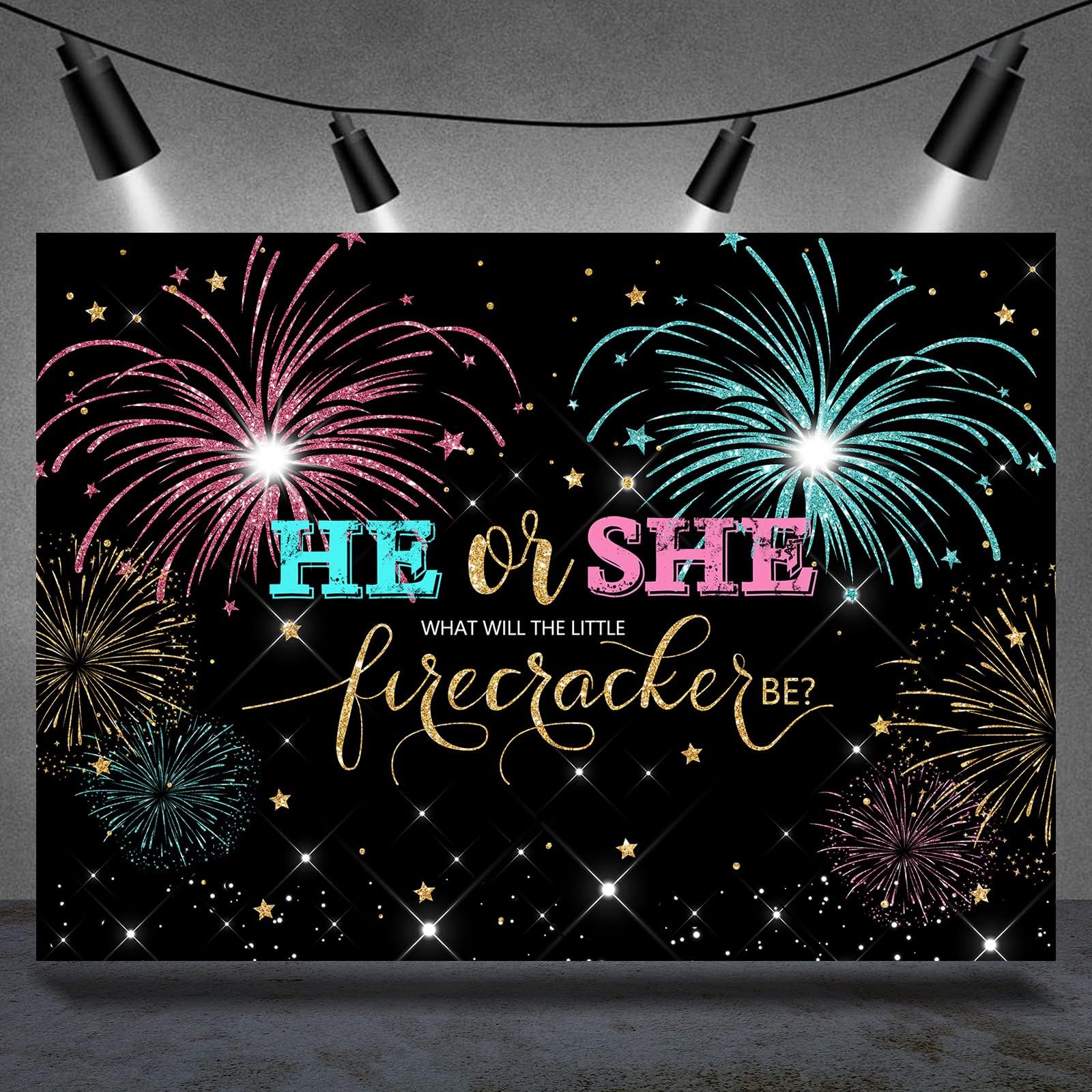 Amazon.com : Rsuuinu Firecracker Theme Gender Reveal Backdrop He or She ...