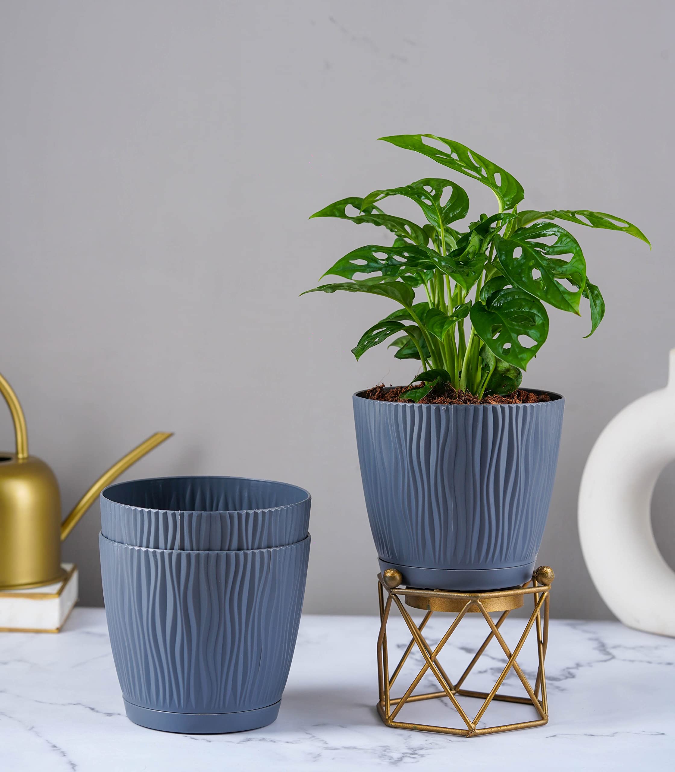 Nurturing Green® Set of 3 Grey Self Watering Plastic Pots for Home ...