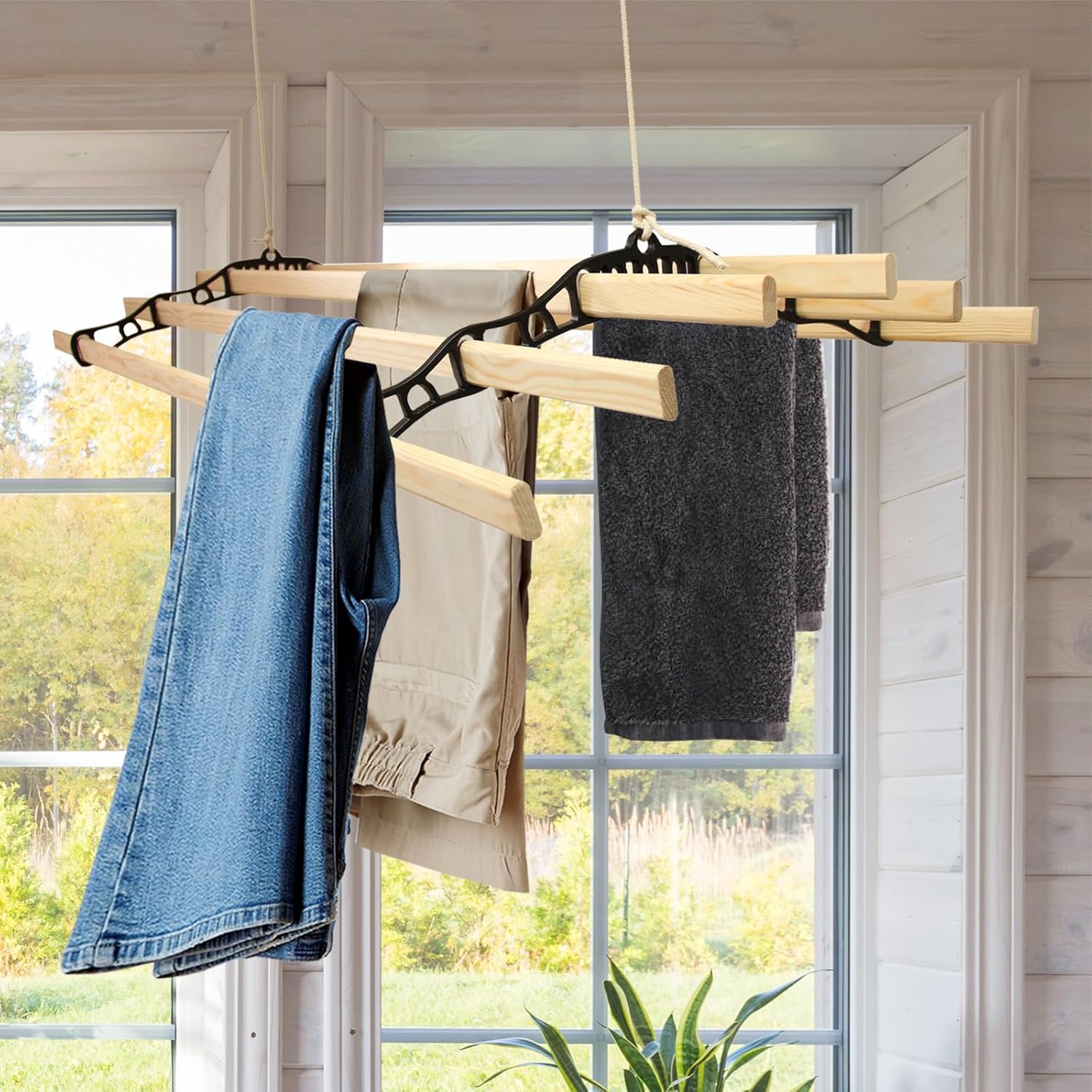 Clothes Airer Ceiling Pulley Maid Traditional Mounted Clothing Dryer 6 ...