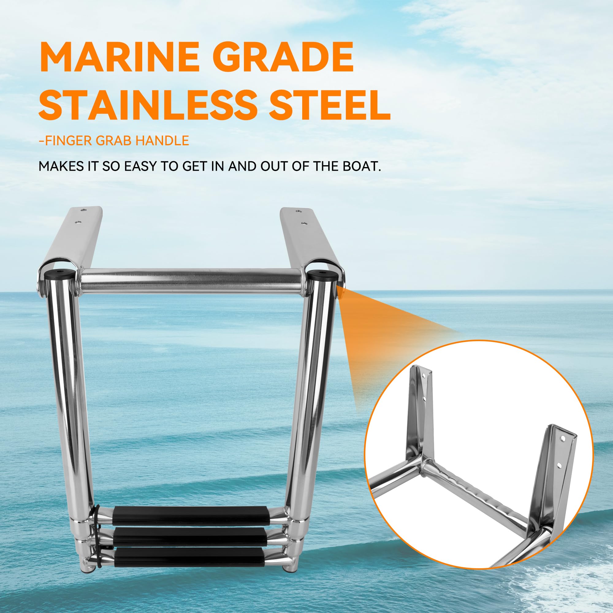 Snapklik.com : Boat Ladder 3 Step,Stainless Steel Telescoping Heavy ...
