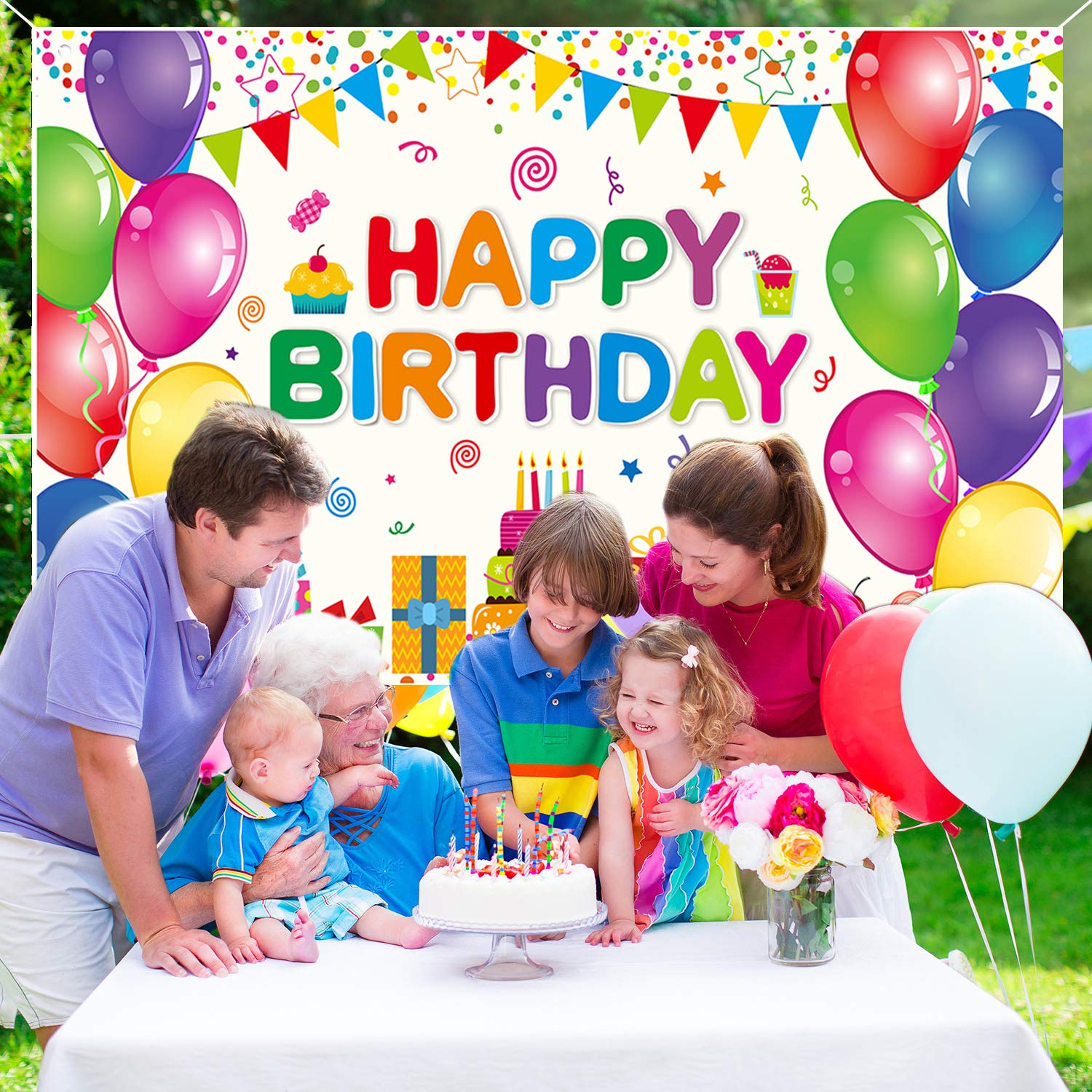 Happy Birthday Party Decorations Colorful Birthday Banner Backdrop ...
