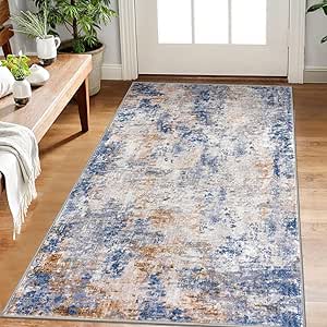 Amazon.com: Lansny Modern Abstract Small Area Rug Indoor, Grey Blue ...