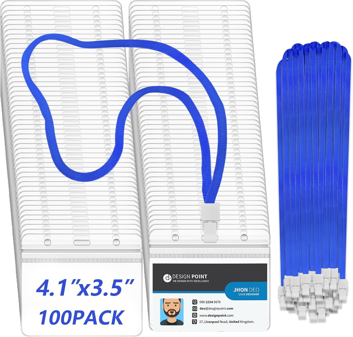 FZENeast Badge Holder with Lanyard，100 PCS Horizontal Clear Waterproof ...