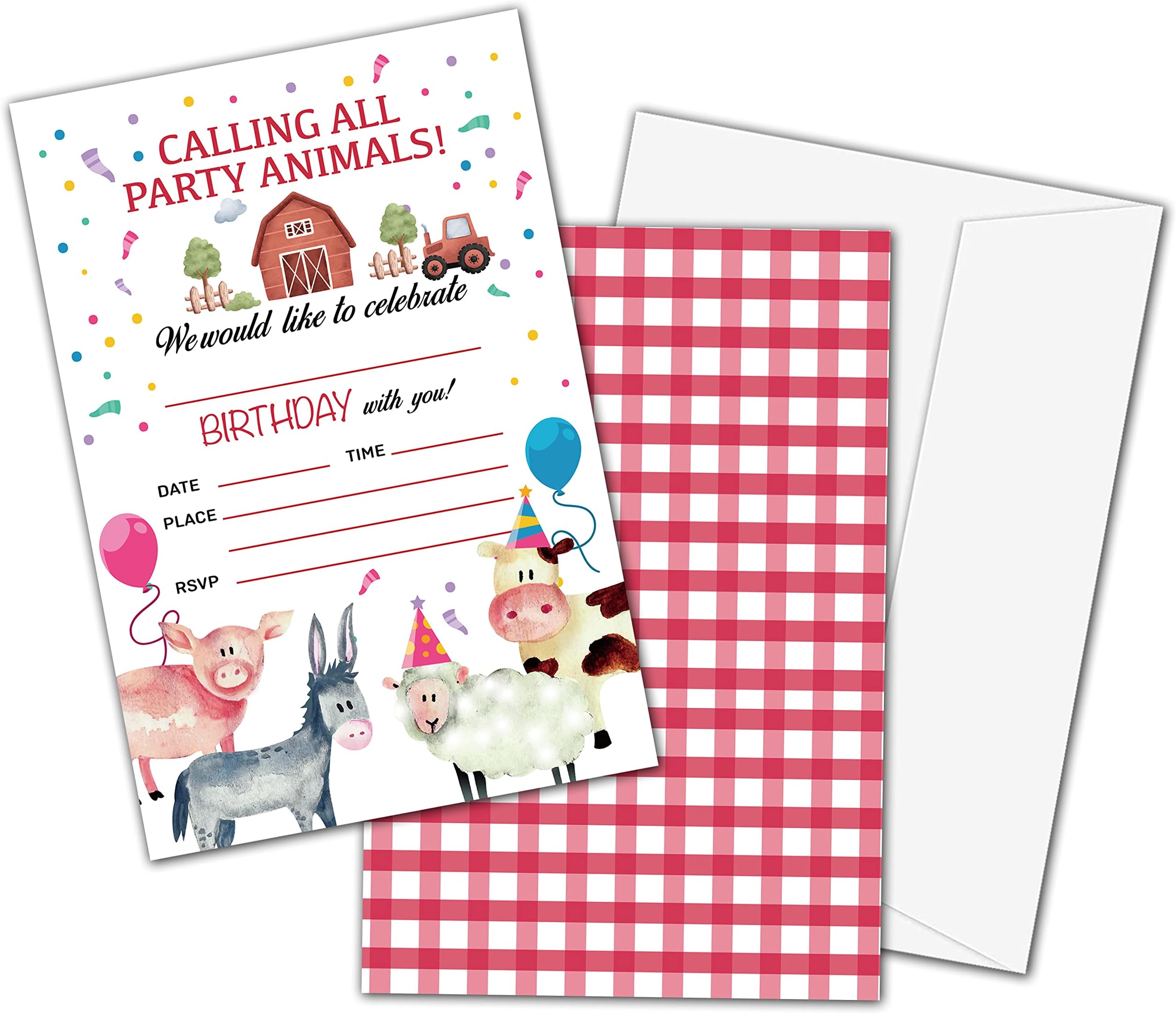 Amazon.com : WERNNSAI Farm Party Invitations with Envelopes - 20 Count ...