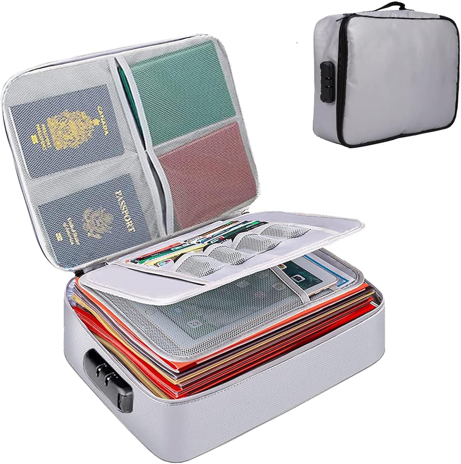 Fireproof Document Box,Fireproof Document Bag with Lock,3-Layer ...